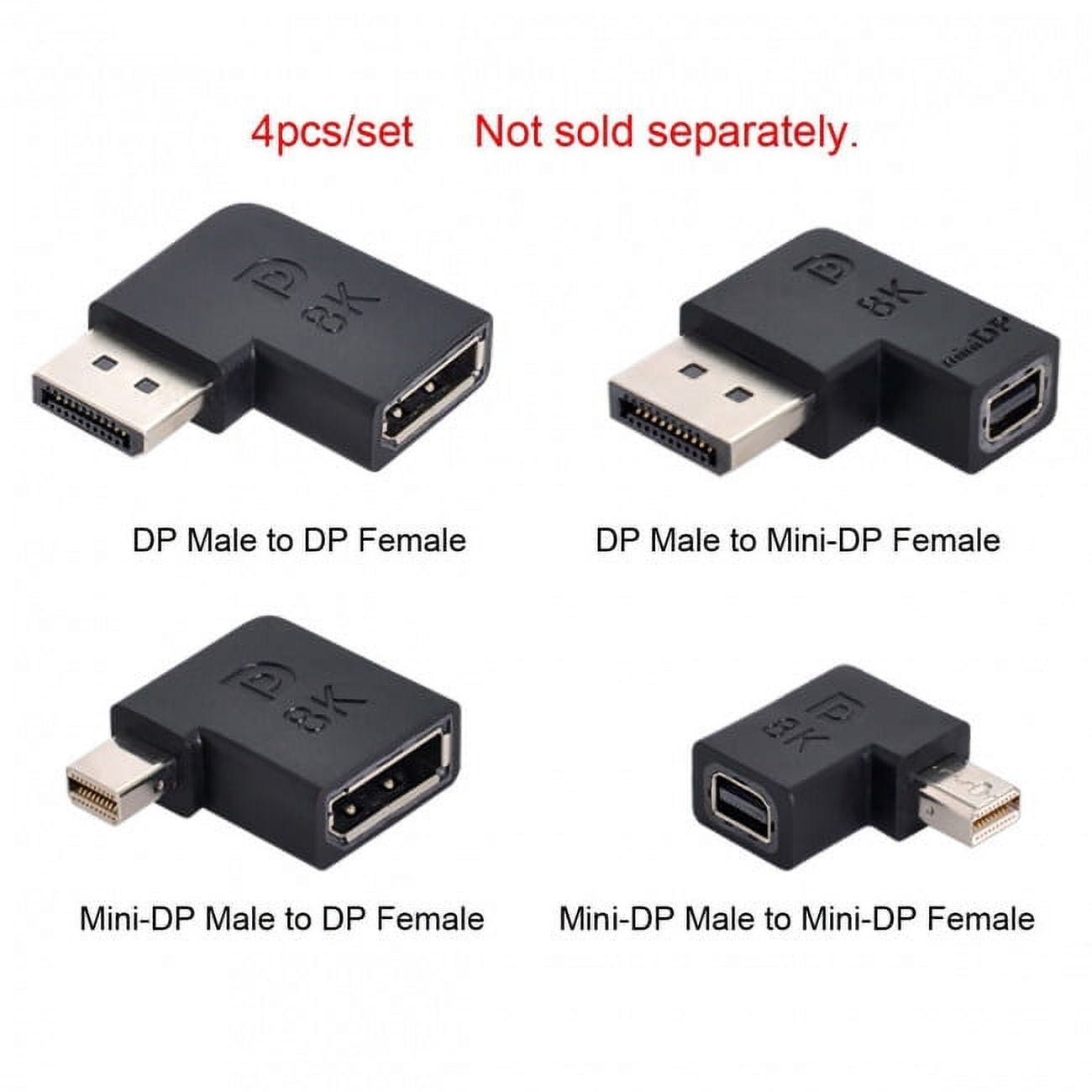 FVH 4pcs/set Left Angled Mini DisplayPort 1.4 8K 60hz to DP Adapter ...