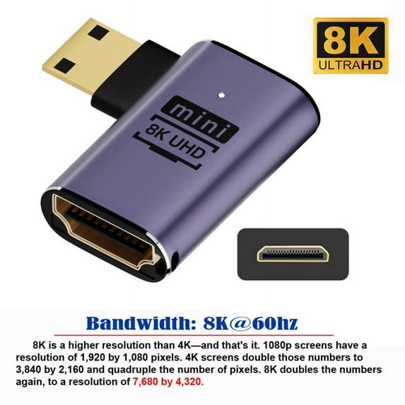 FVH Left Angled Mini HDMI Male to HDMI 2.1 Female UHD Extension Gold ...