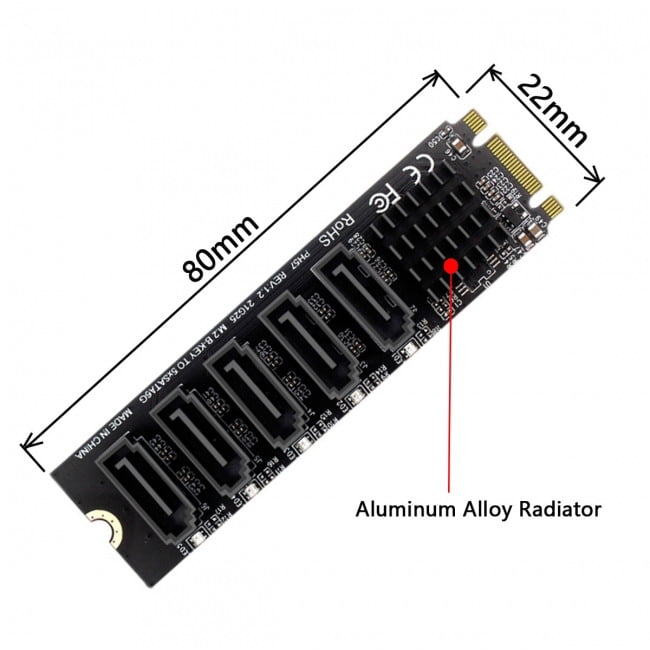 FVH NGFF Key B+M to SATA 3.0 6Gbps 5 Ports Adapter Converter PM Multi ...