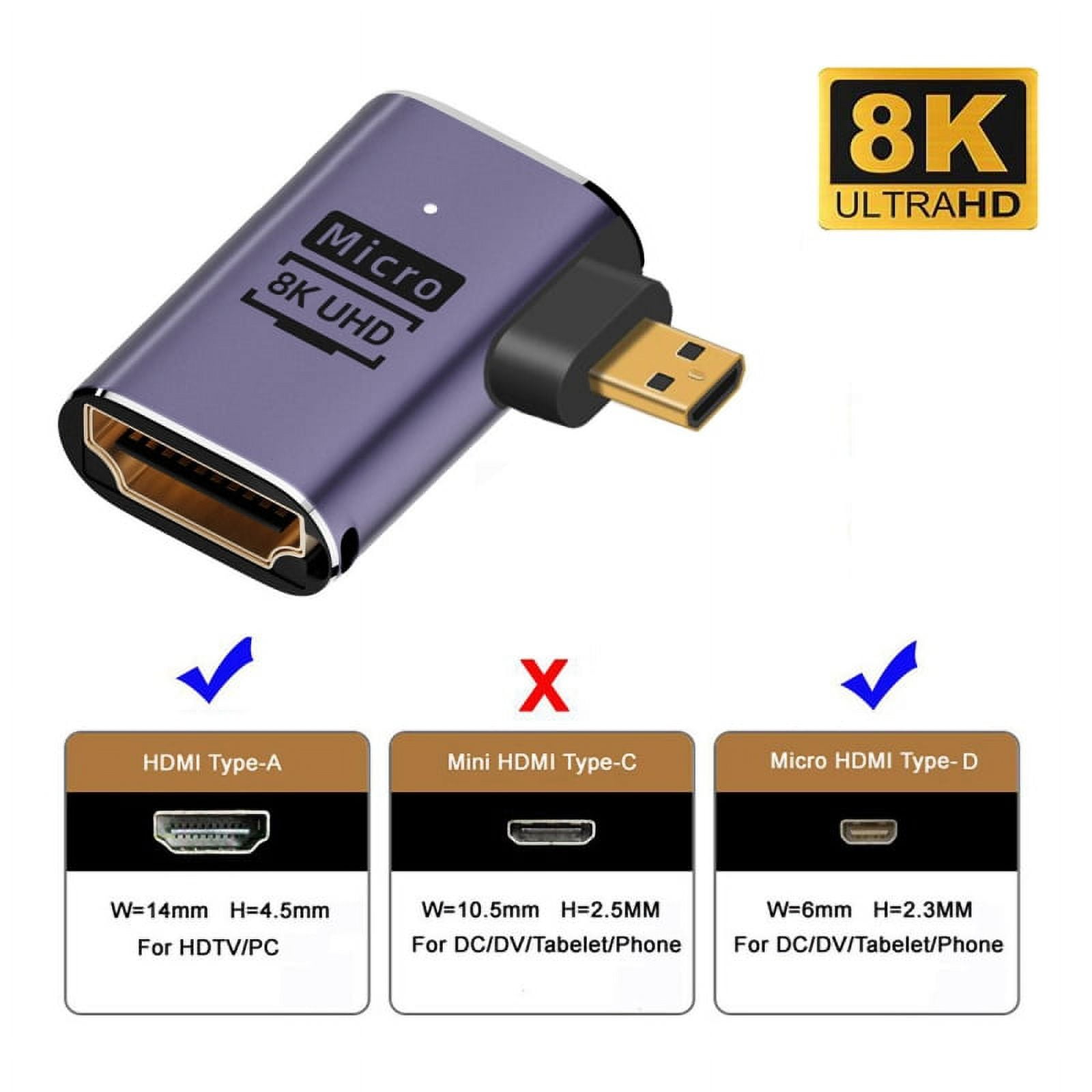 FVH Right Angled Micro HDMI Male to HDMI 2.1 Female UHD Extension Gold ...