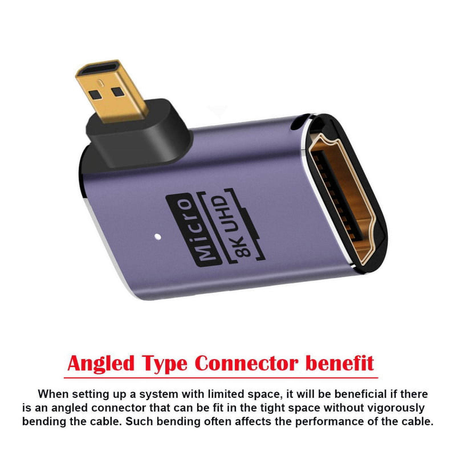 FVH Right Angled Micro HDMI Male to HDMI 2.1 Female UHD Extension Gold ...