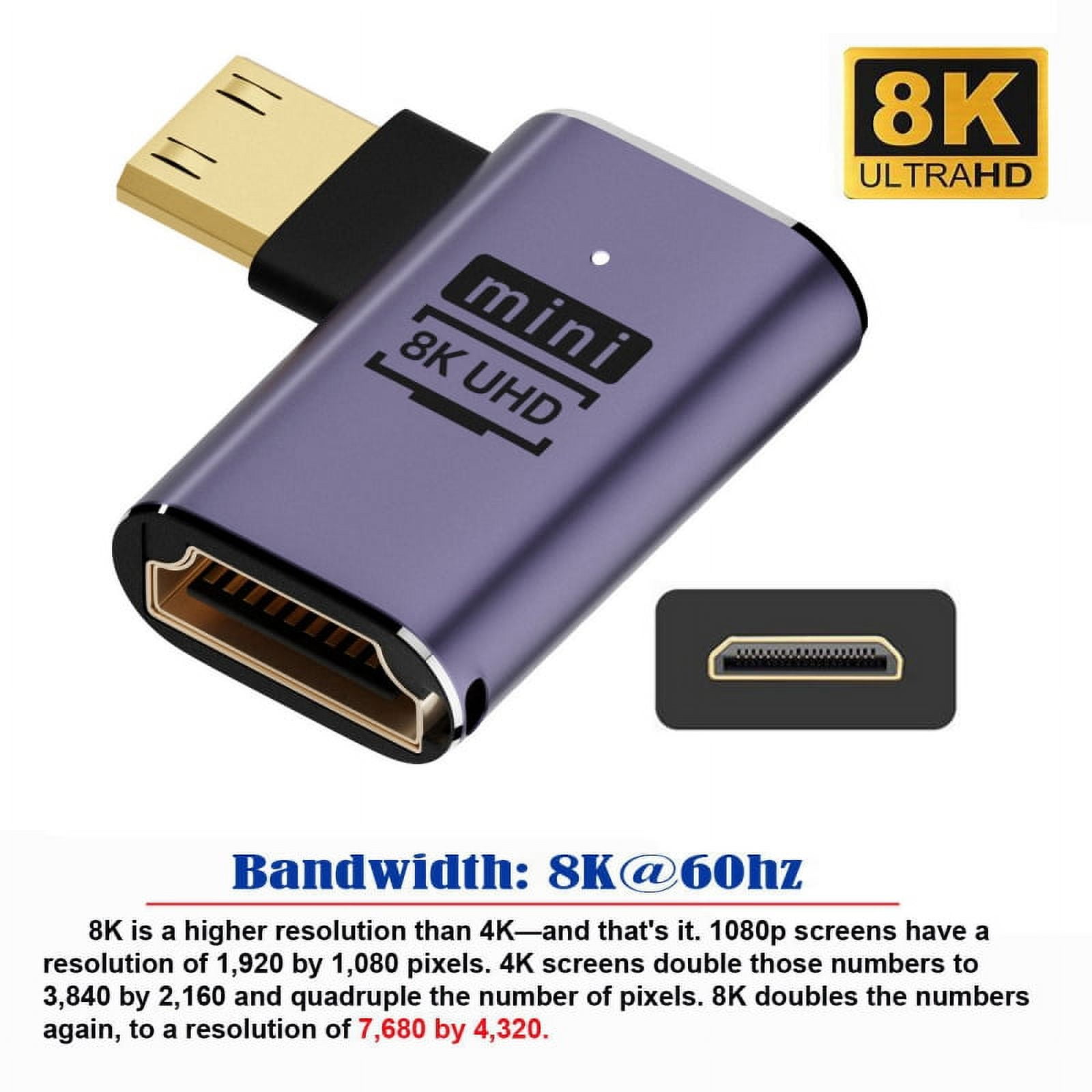 FVH Right Angled Mini HDMI Male to HDMI 2.1 Female UHD Extension Gold ...