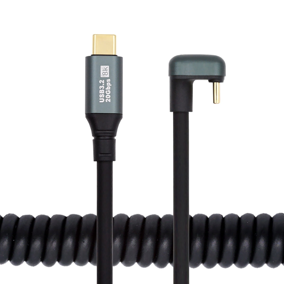 FVH Stretch Coiled USB-C USB4 Cable 20Gbps 100W 8K Type-C Opposite Back ...