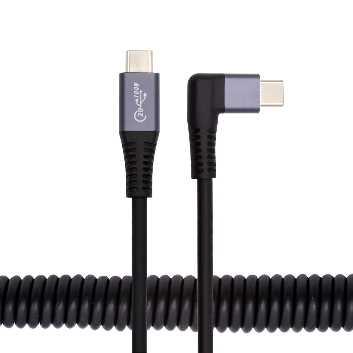 FVH Stretch Coiled USB-C USB4 Cable 20Gbps 100W 8K Type-C Right Angled ...