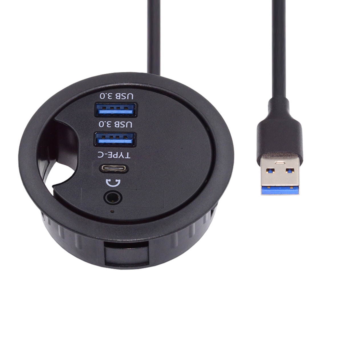 FVH USB 3.0 Hub SD TF USB-C 2 Port USB 60mm Desk Grommet Splitter Dock ...