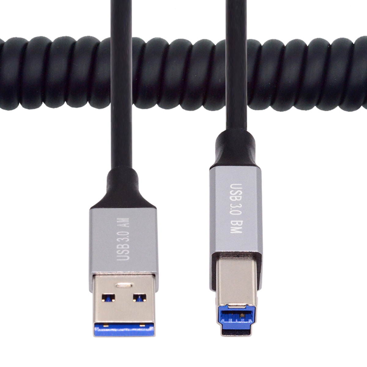 FVH USB 3.0 Type-A Male to USB3.0 Type-B Male Stretch Coiled Cable ...