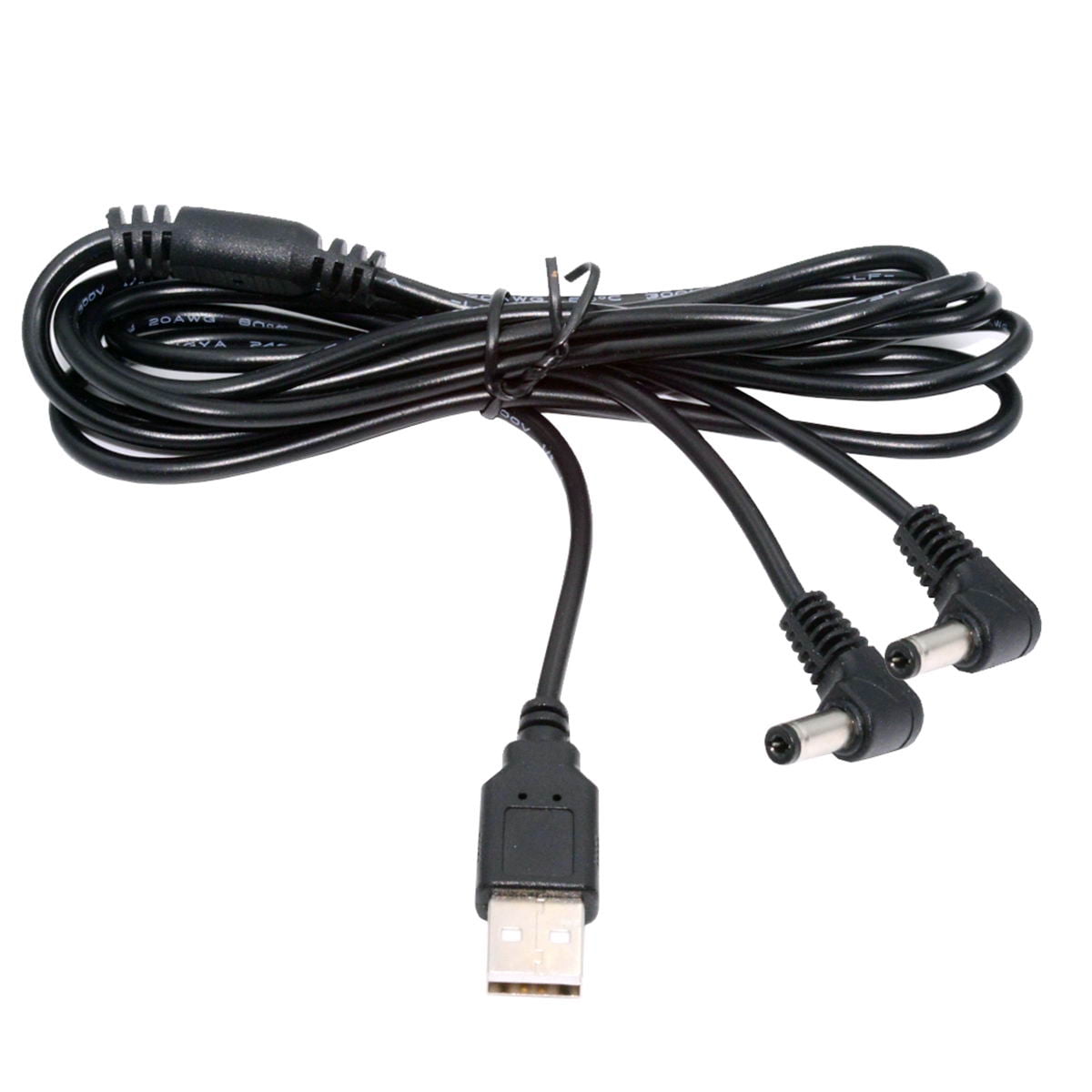 FVH USB Type-A Male to Dual 5.5x2.1mm DC 5V Power Plug Splitter Right Angled 90 Degree Connector ...