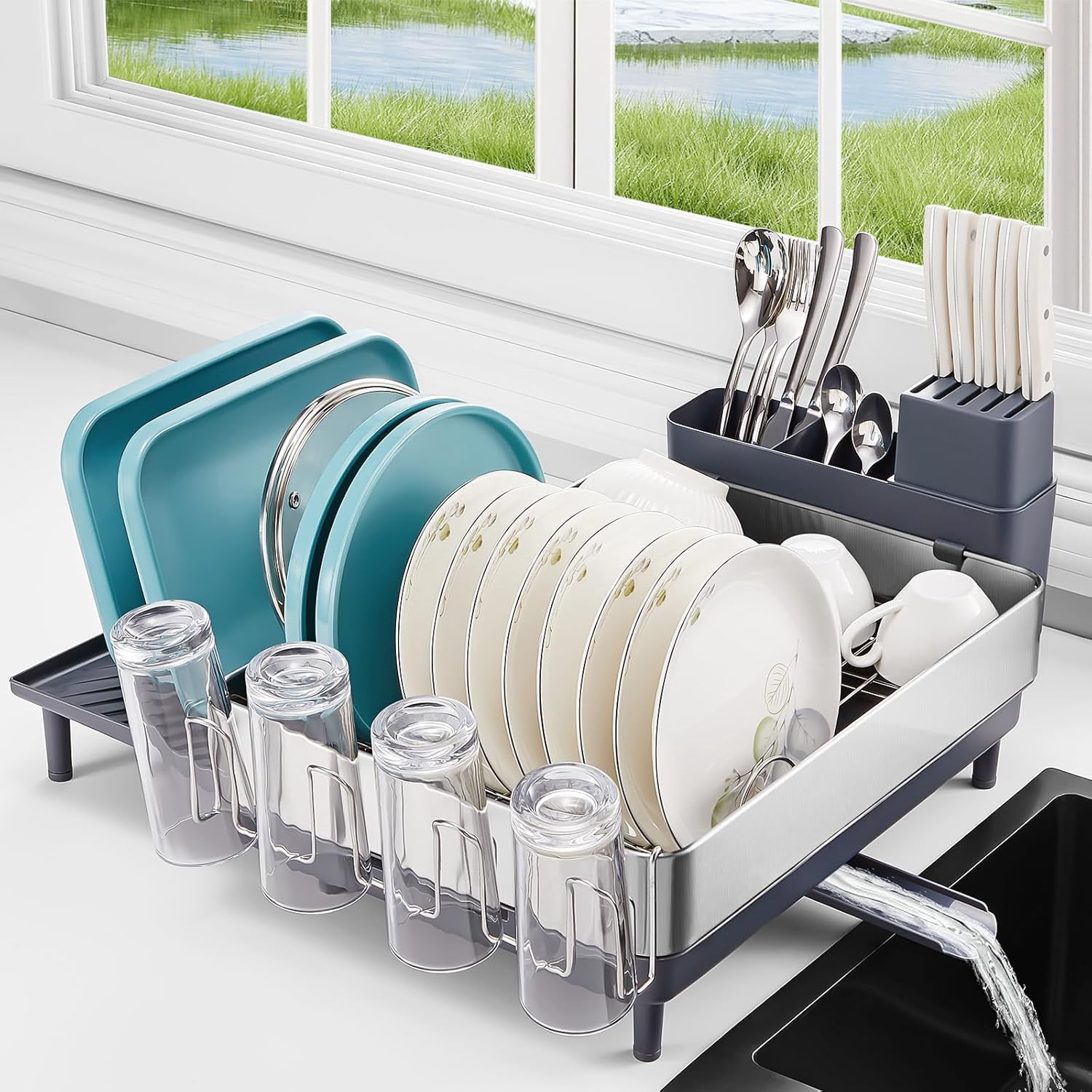 FVIBIBNIPI Large Dish Drying Rack Expandable Dish Rack Stainless Steel ...