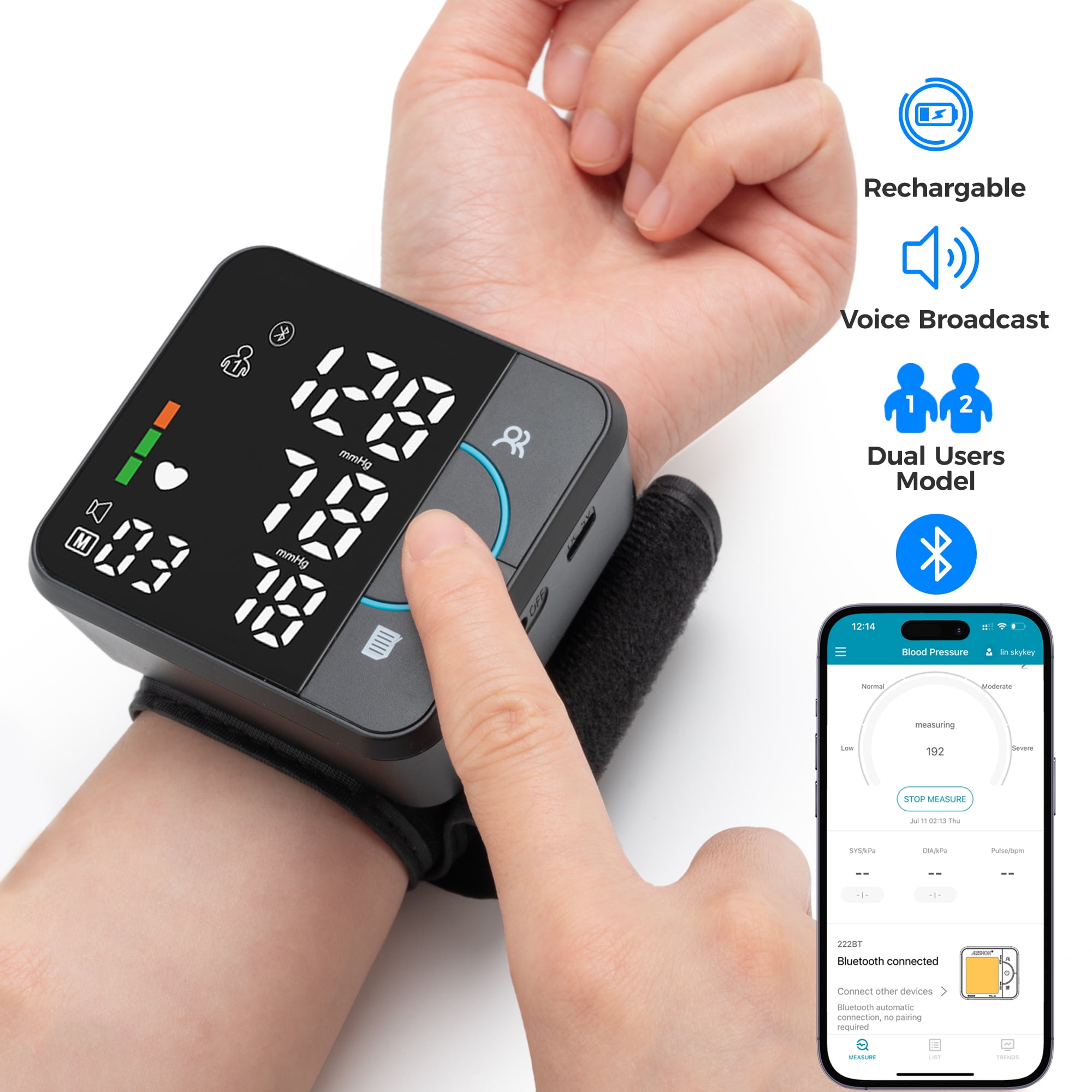 FVLOENG Blood Pressure Monitor Automatic BP Machine Adjustable Wrist ...