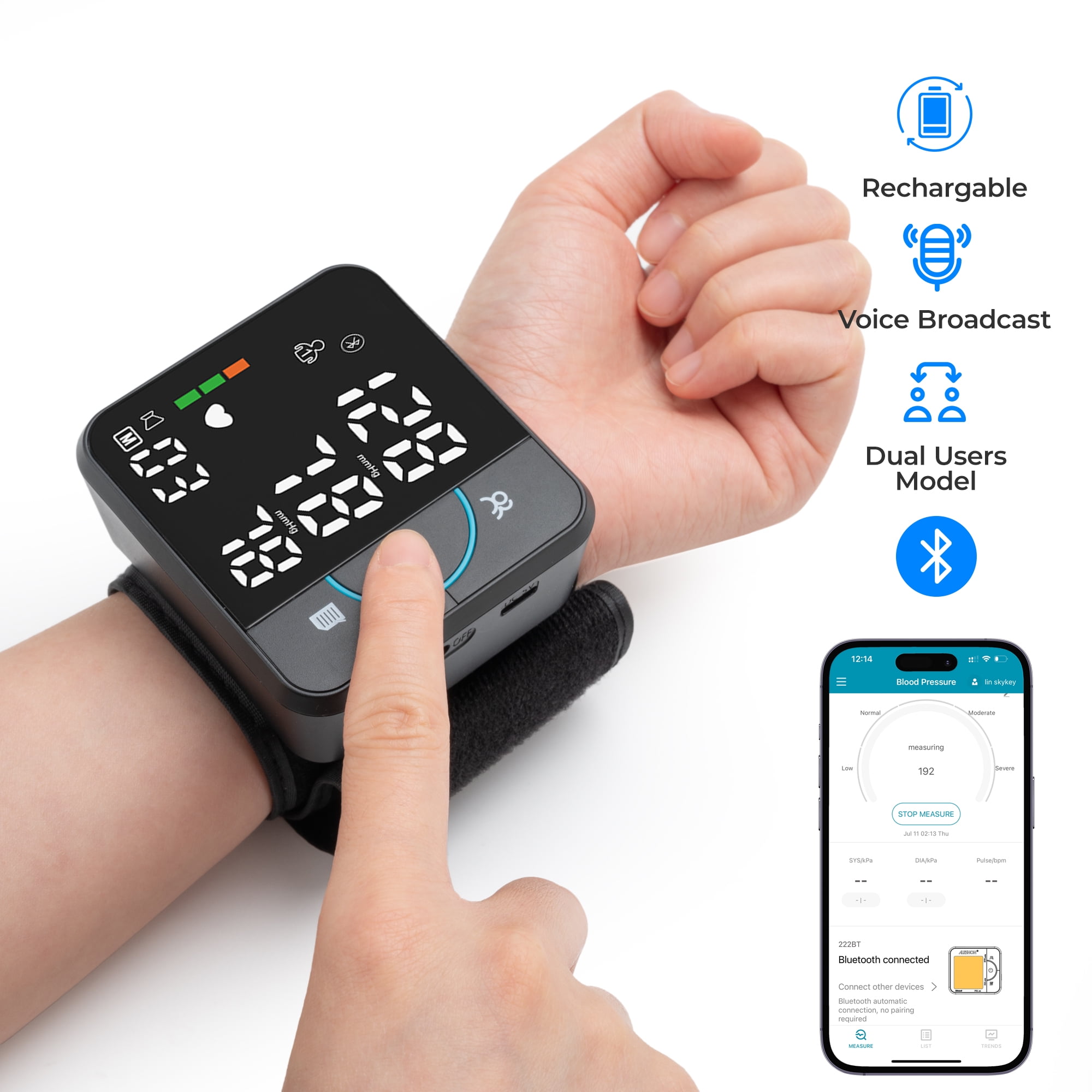 FVLOENG Blood Pressure Monitor Automatic BP Machine Adjustable Wrist ...