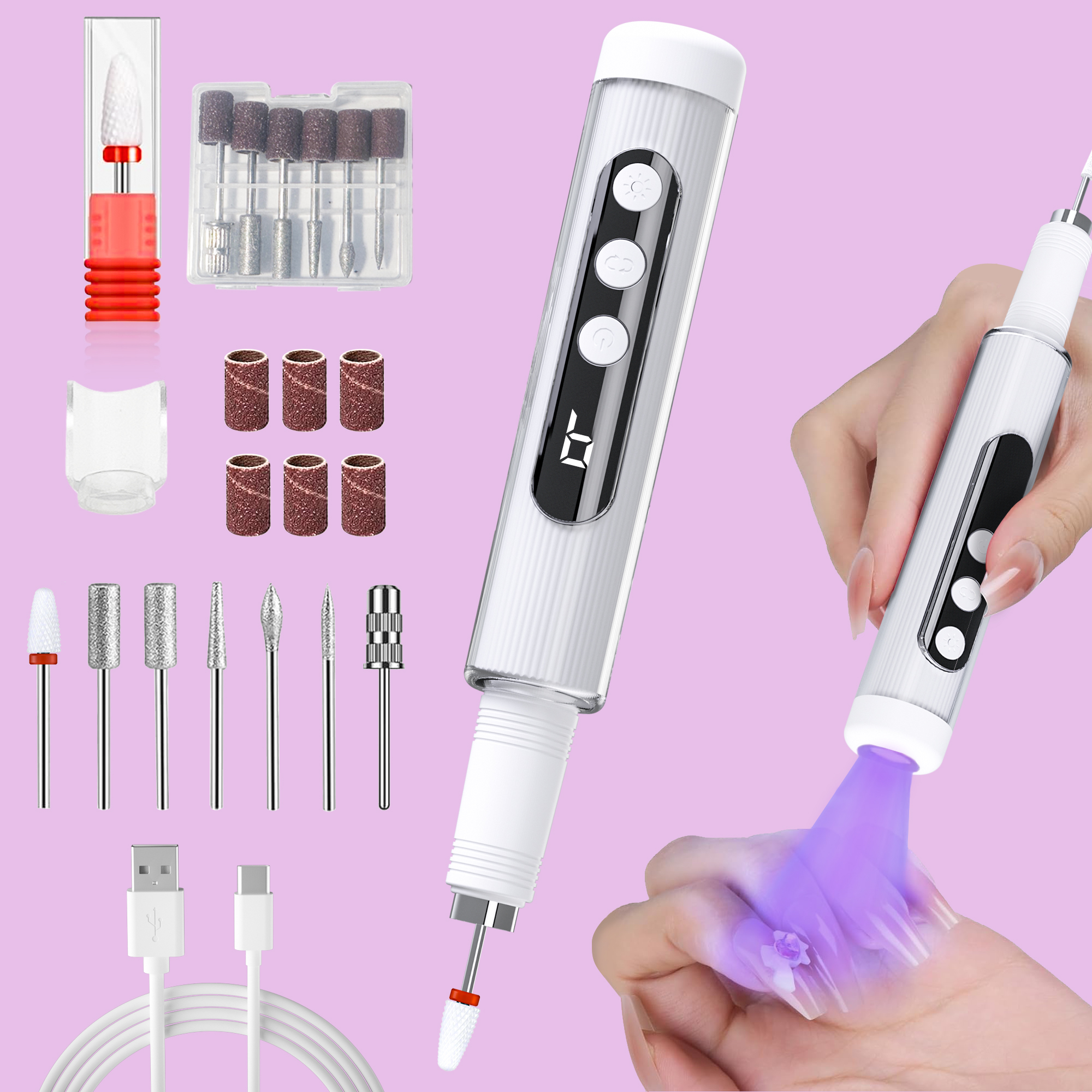 Nail Polisher Power Manicure Care Tool Electric Nail Drill Bits Set Pen ...