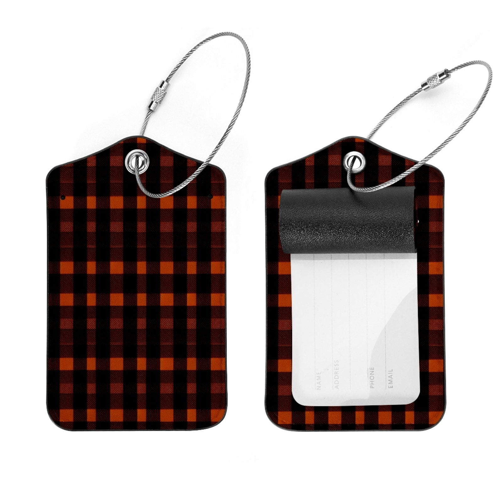 FVQL Orange Black Small Plaid Luggage Bag Tags for Suitcases,2 Pcs ...