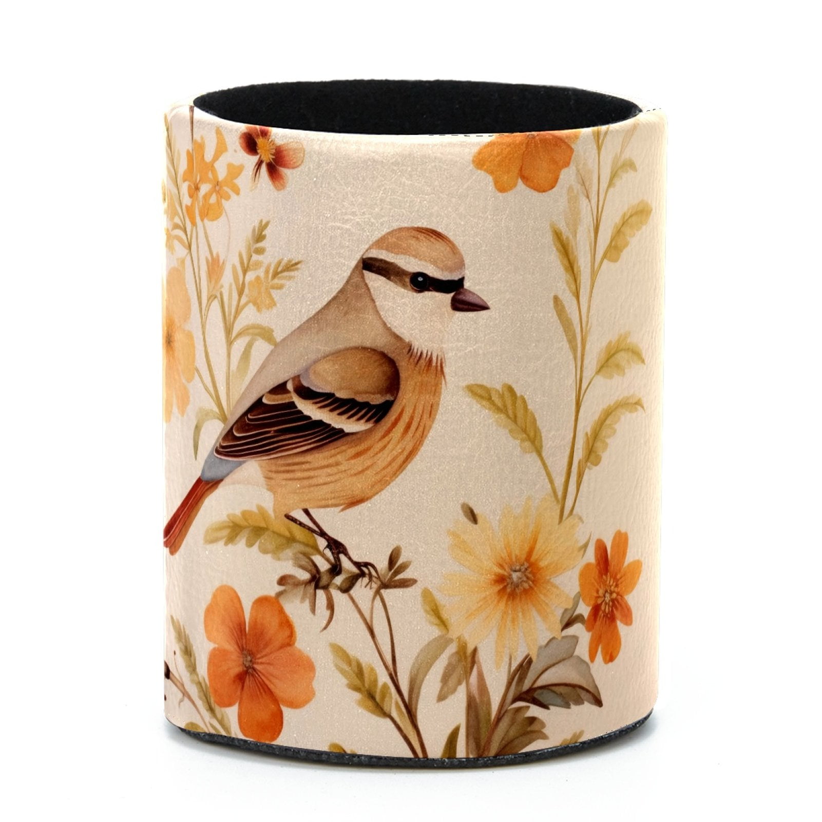 FVQL Orange Floral Bird Pen Holder for Desk, Pencil Cup Storage ...