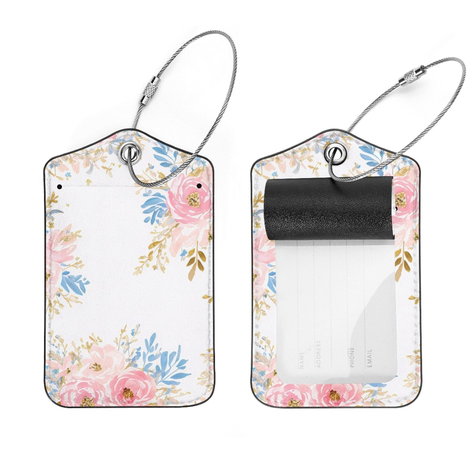 FVQL Pink Floral Luggage Bag Tags for Suitcases,2 Pcs Travel Leather ...