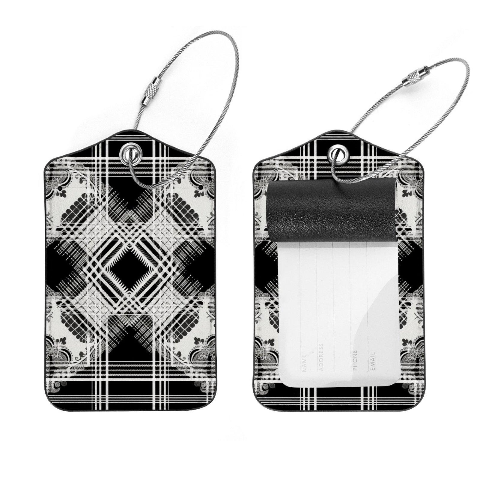 FVQL Plaid Black and White Luggage Bag Tags for Suitcases,2 Pcs Travel ...