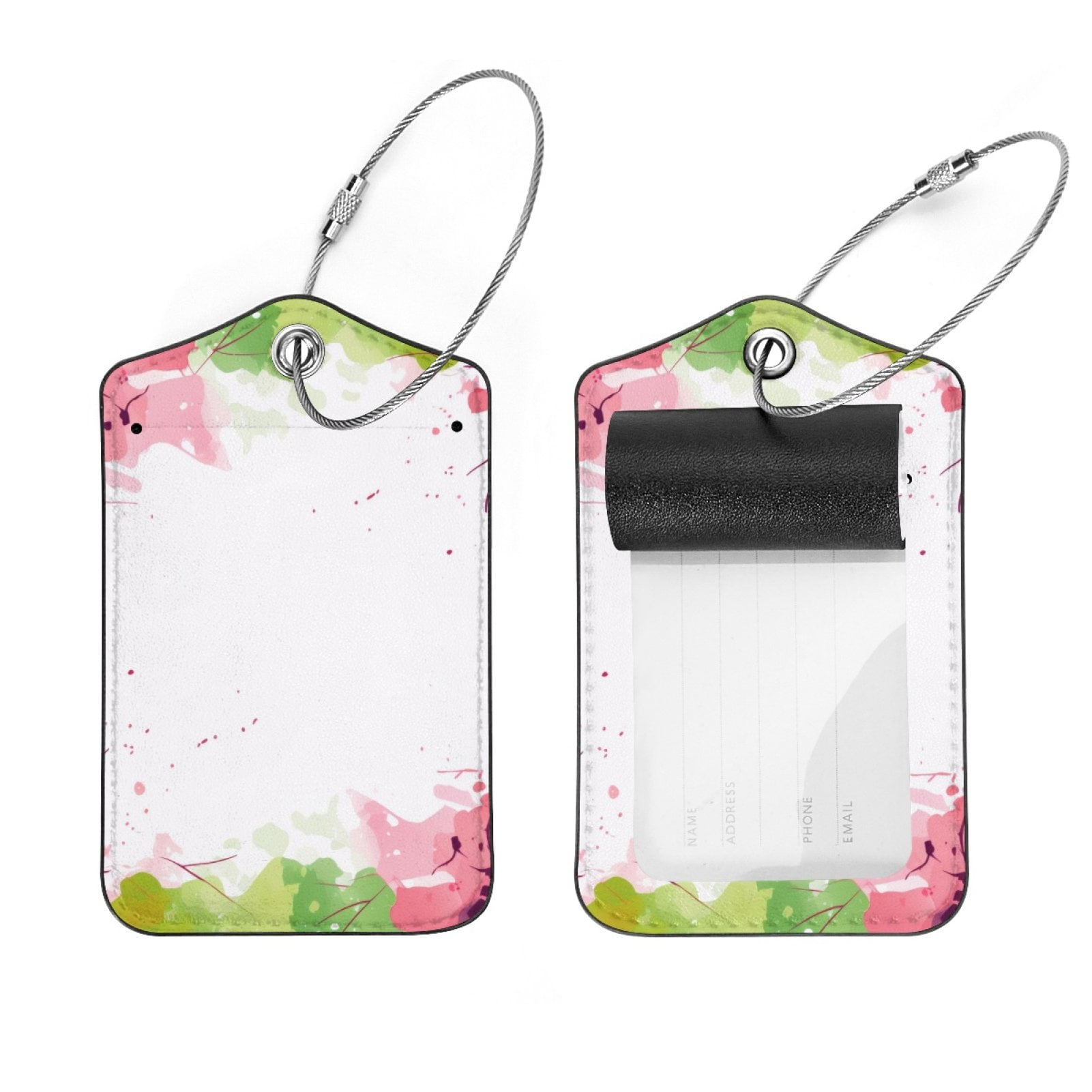 FVQL Red Green Watercolor Flowers Luggage Bag Tags for Suitcases,2 Pcs ...