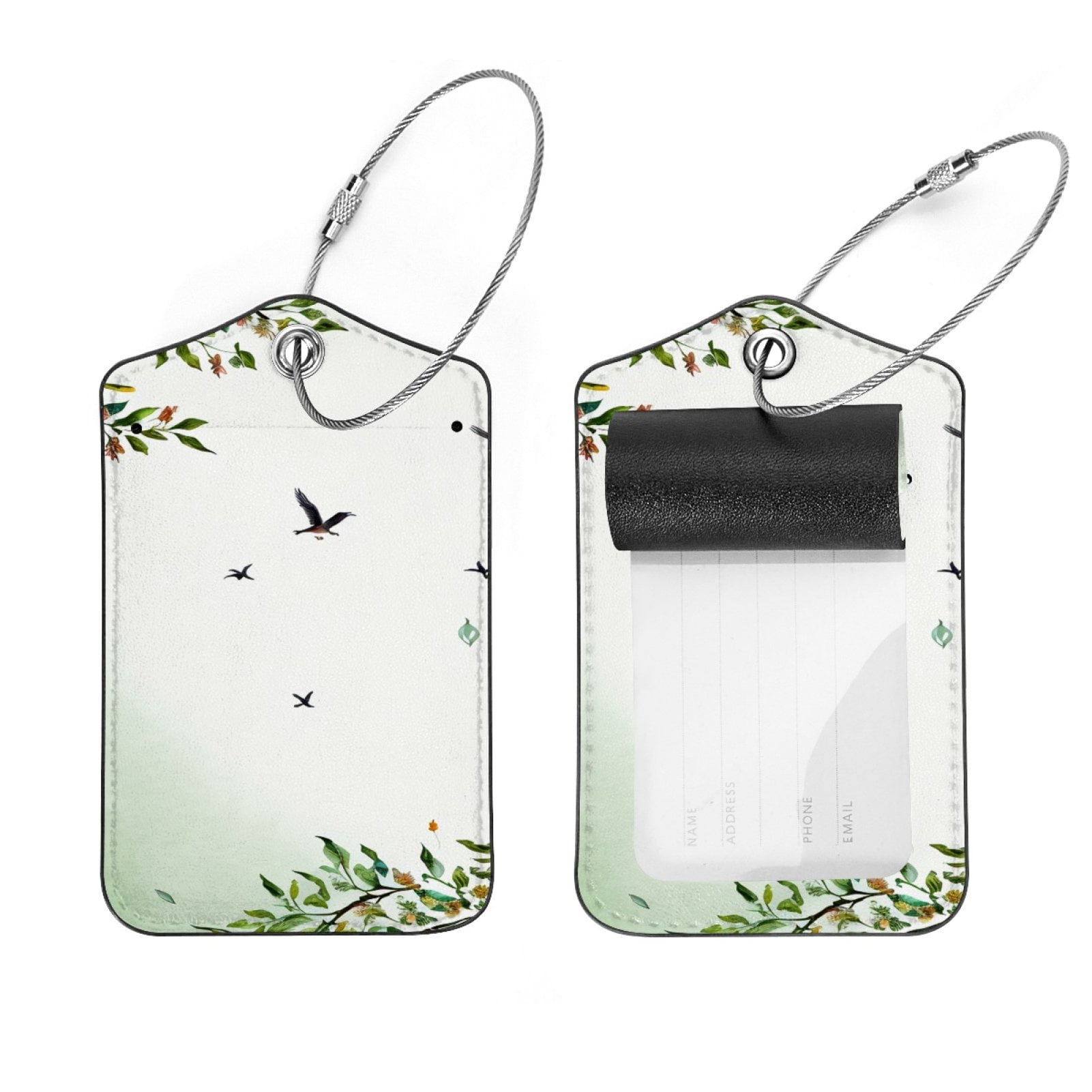 FVQL Spring Bird Green Leaves Luggage Bag Tags for Suitcases,2 Pcs ...