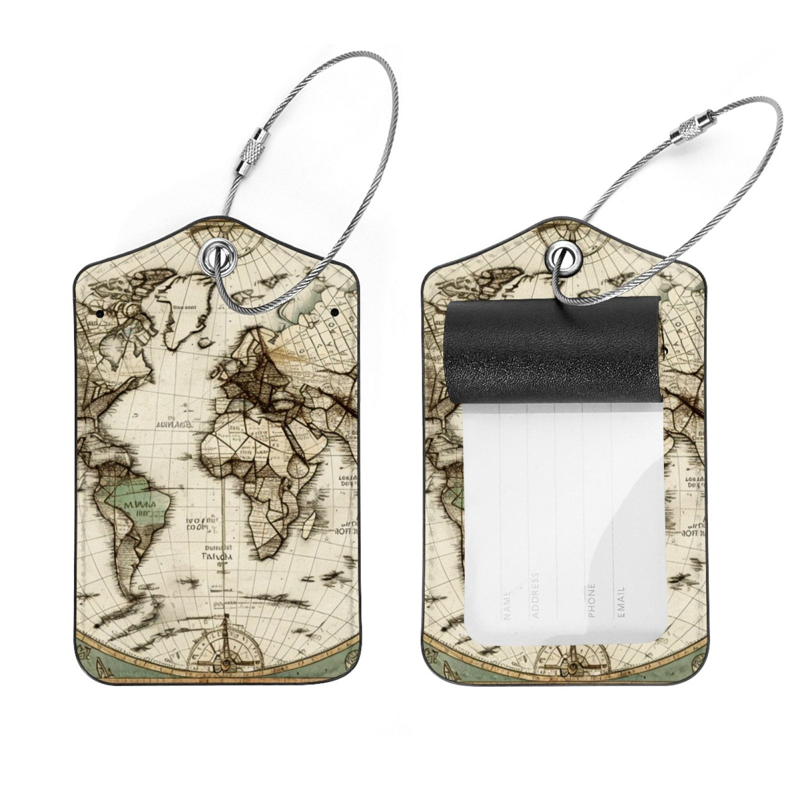 FVQL World Map Retro Luggage Bag Tags for Suitcases,2 Pcs Travel ...