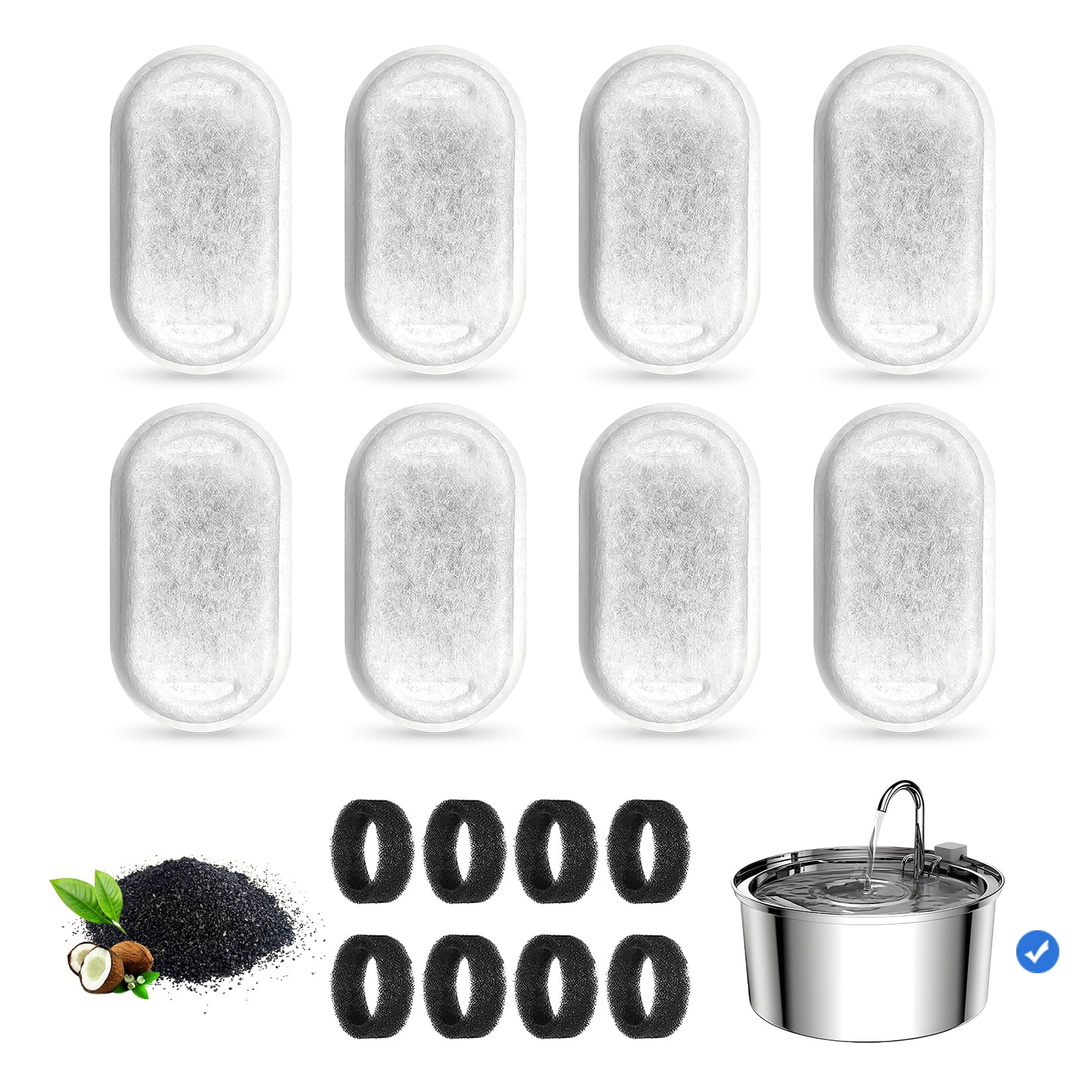 FWMB 16pcs Pet Charcoal Kitty Water Fountain Filters, Coconut Shell ...
