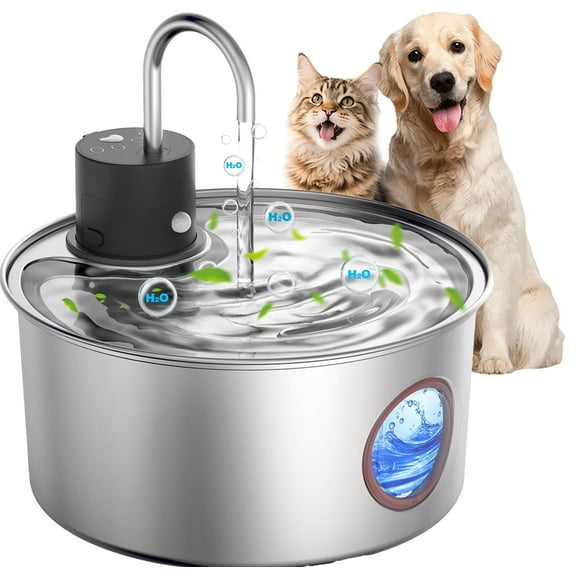 Lawfery Wireless Cat Water Fountain Stainless Steel 3.2L/108oz, Battery ...