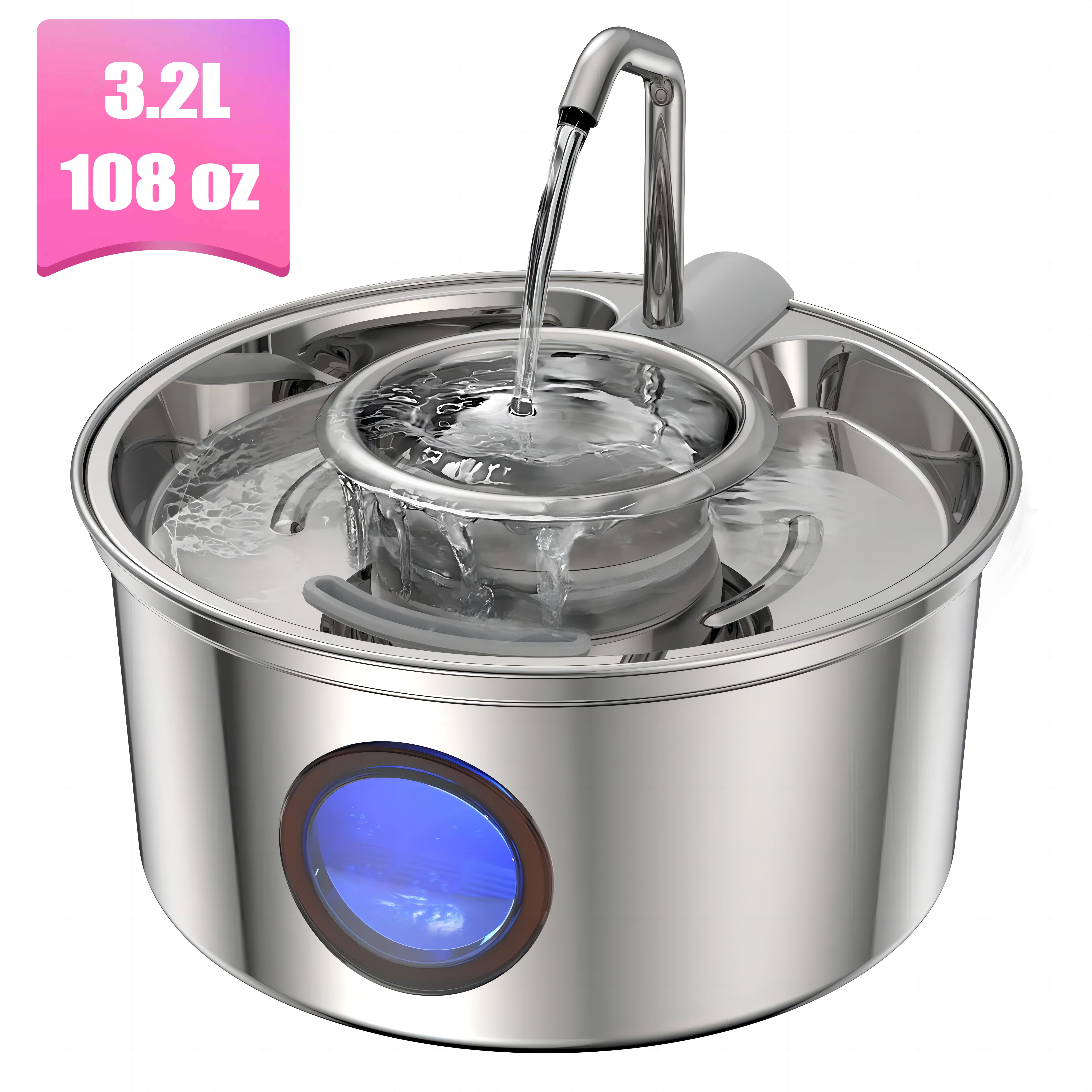 FWMB Cat Water Fountain Stainless Steel, 3.2L/108 oz Pet Drinking ...