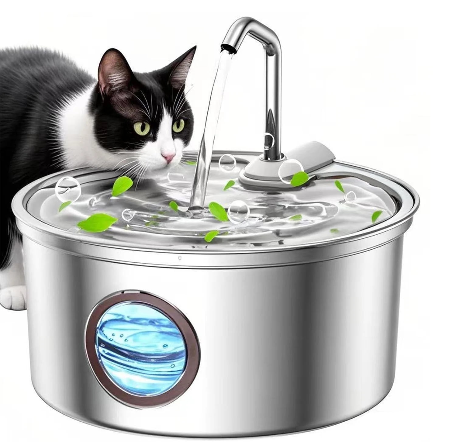 FWMB Cat Water Fountain: Stainless Steel, 3.2L/108 oz, Removable Bowl ...