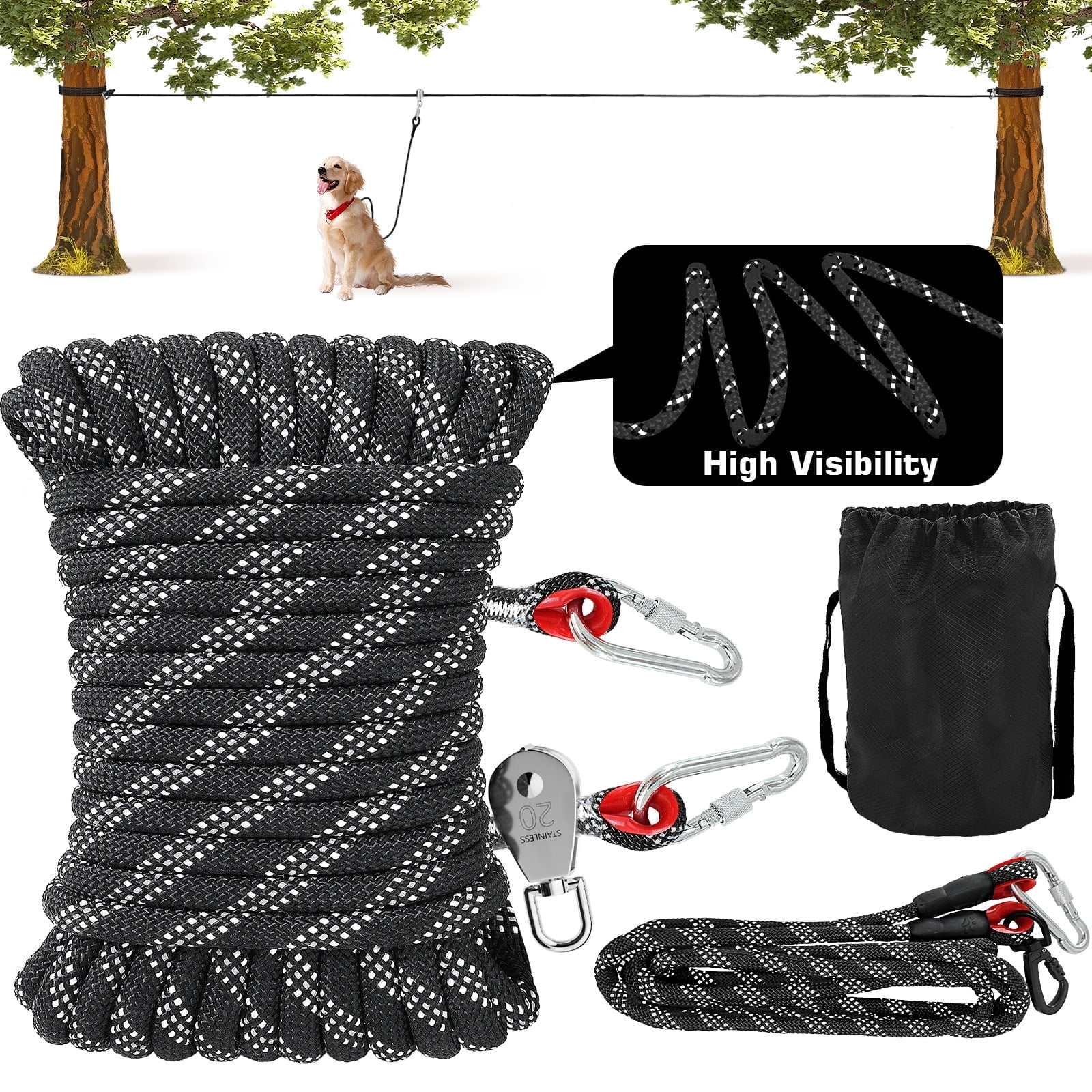 FWMB Dog Leads for Yard,100ft Upgraded Dog Tie Out Cable for Camping ...