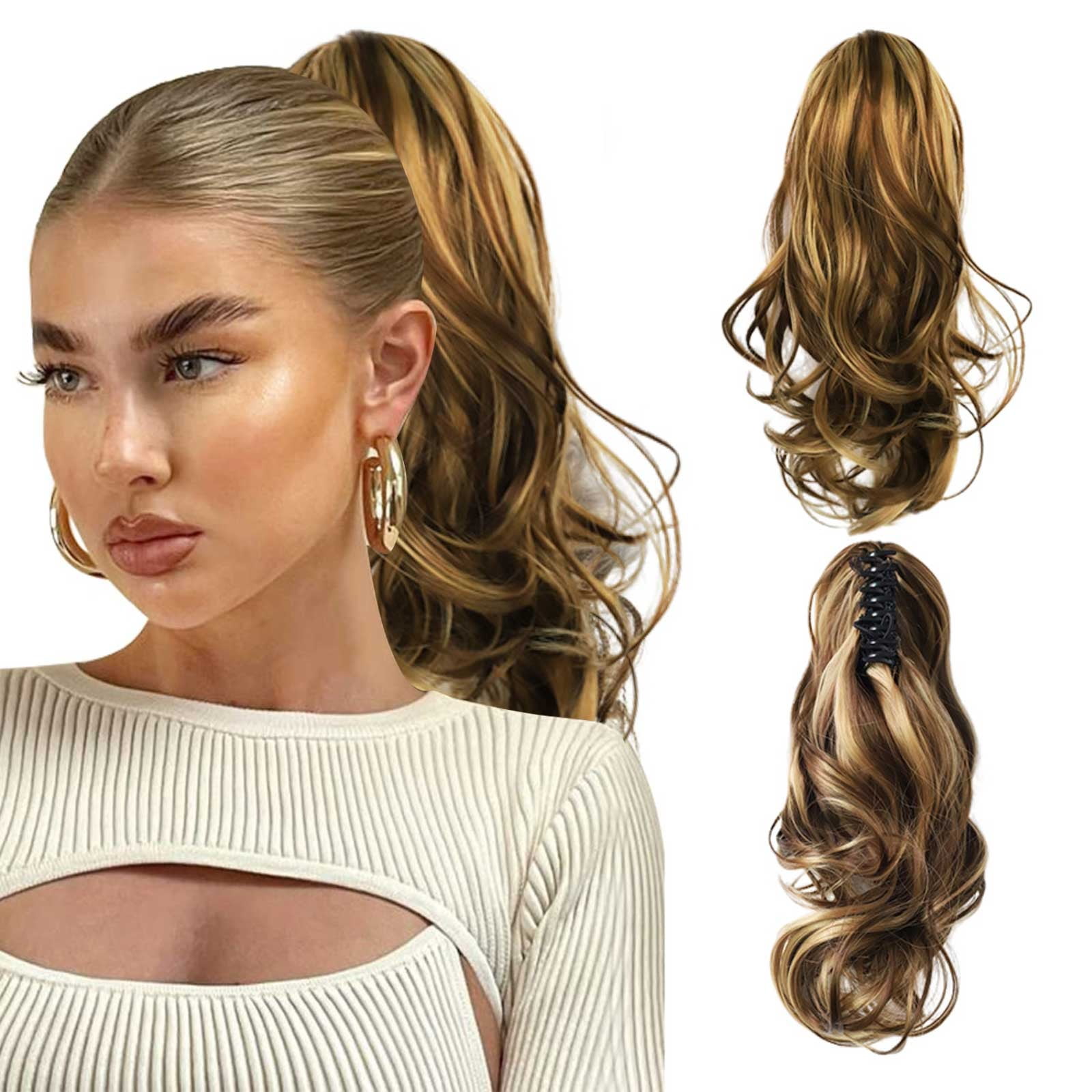 FWYOUNG 1PC Ponytail Extension Clip Curly Wavy Clip In Hairpiece A Jaw ...