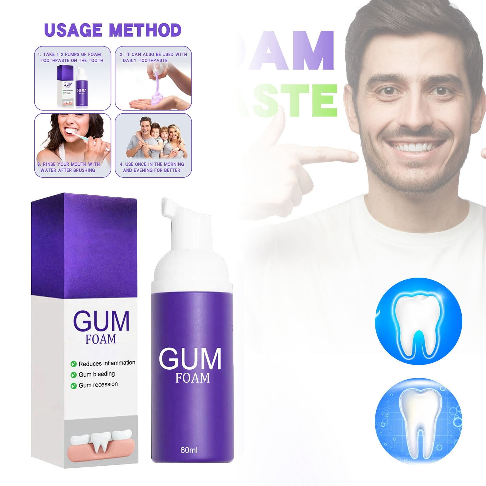 FWYOUNG Gum Foam Care Gums Deep Clean Teeth Dirt Cleaning Toothpaste ...
