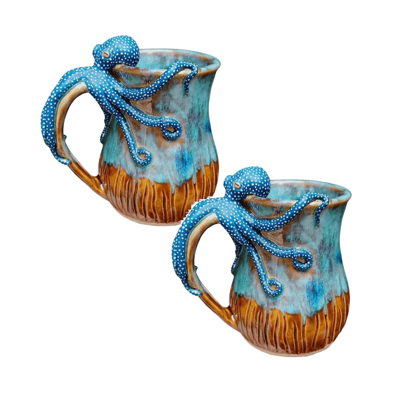 FWYOUNG Ocean-Themed 3D Ceramic Mug Blue Wave Coffee Cup with White ...