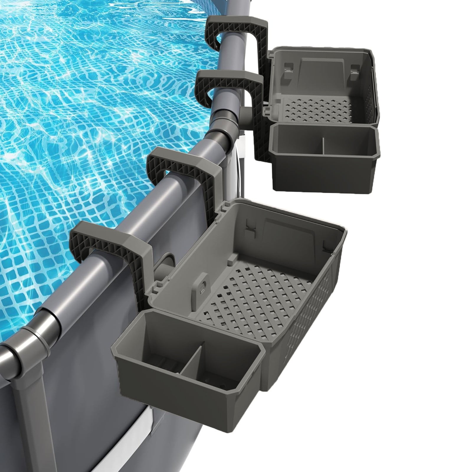 FWYOUNG Poolside Storage Basket With Cup Holders Fits Most Above Ground ...