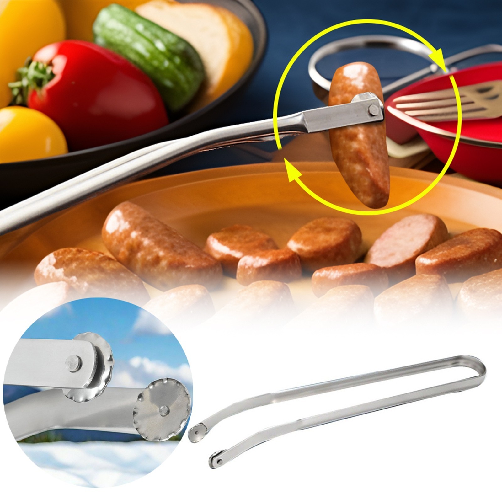 FWYOUNG Portable BBQ Sausage Rotating Pliers Unique Design for Grilling ...