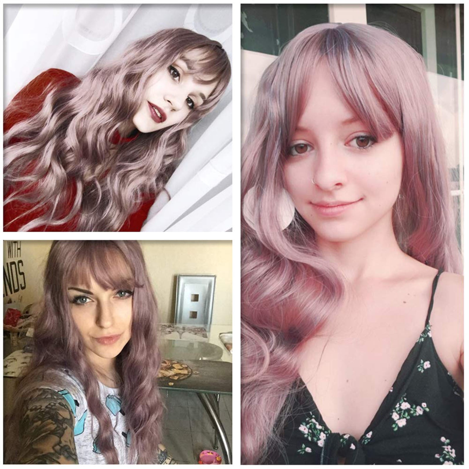 FWYOUNG Taro Hair Girl Party Natural Curly Purple Wig Quality Women ...