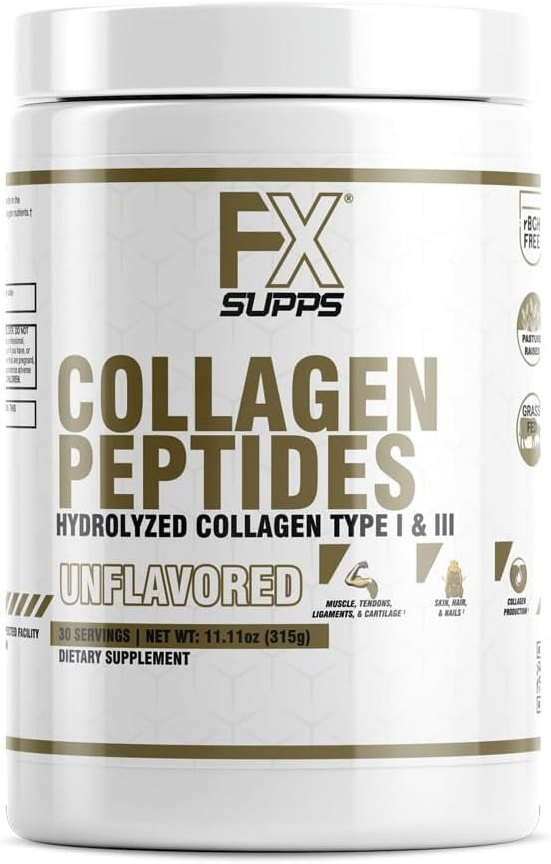 FX Supps Collagen Peptide Powder - 30 Servings - Hydrolyzed Type 1 & III Collagen for Skin, Hair ...