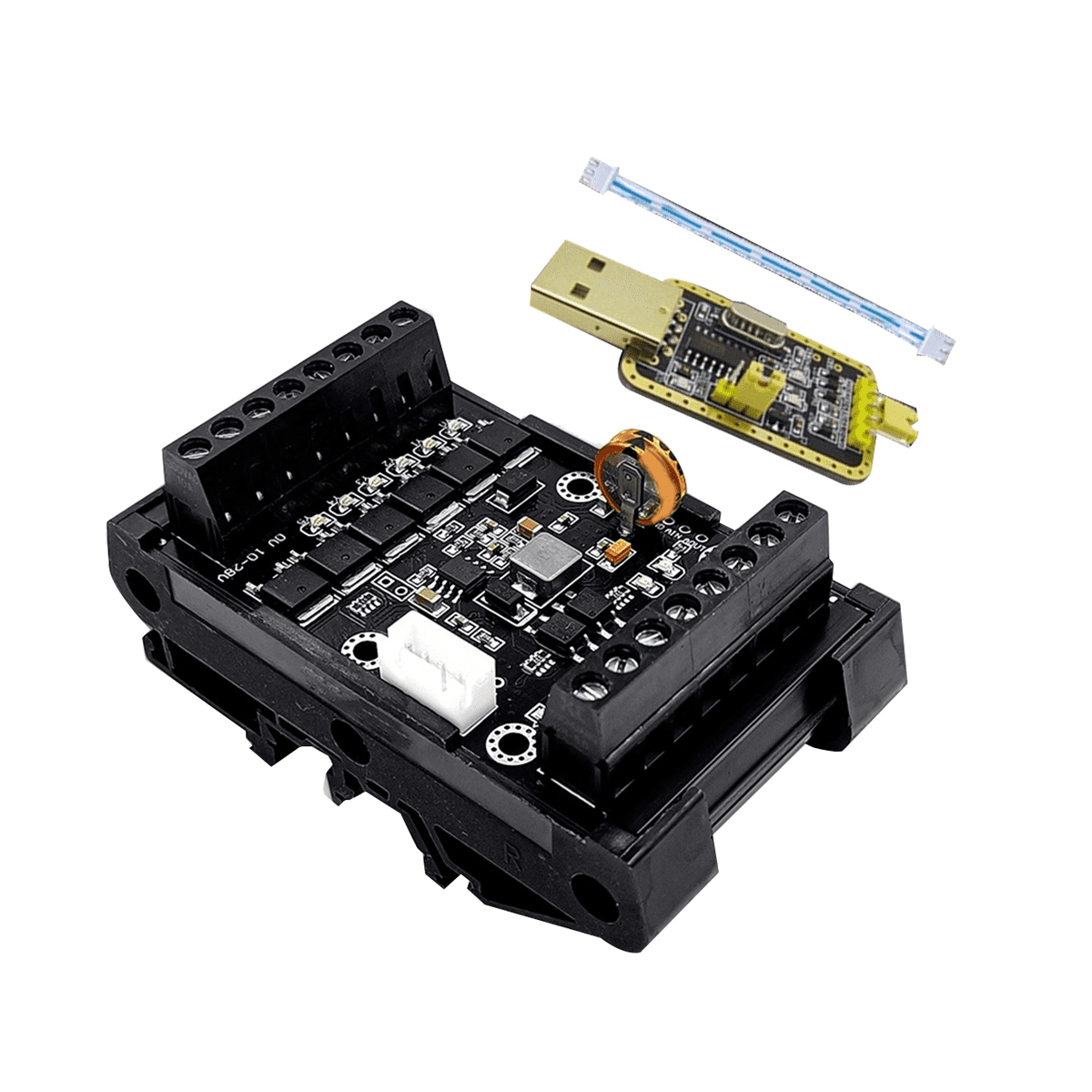 FX1N-14MT PLC Industrial Control Board+Case+USB-TTL Cable PLC Module Analog Input/Output with ...