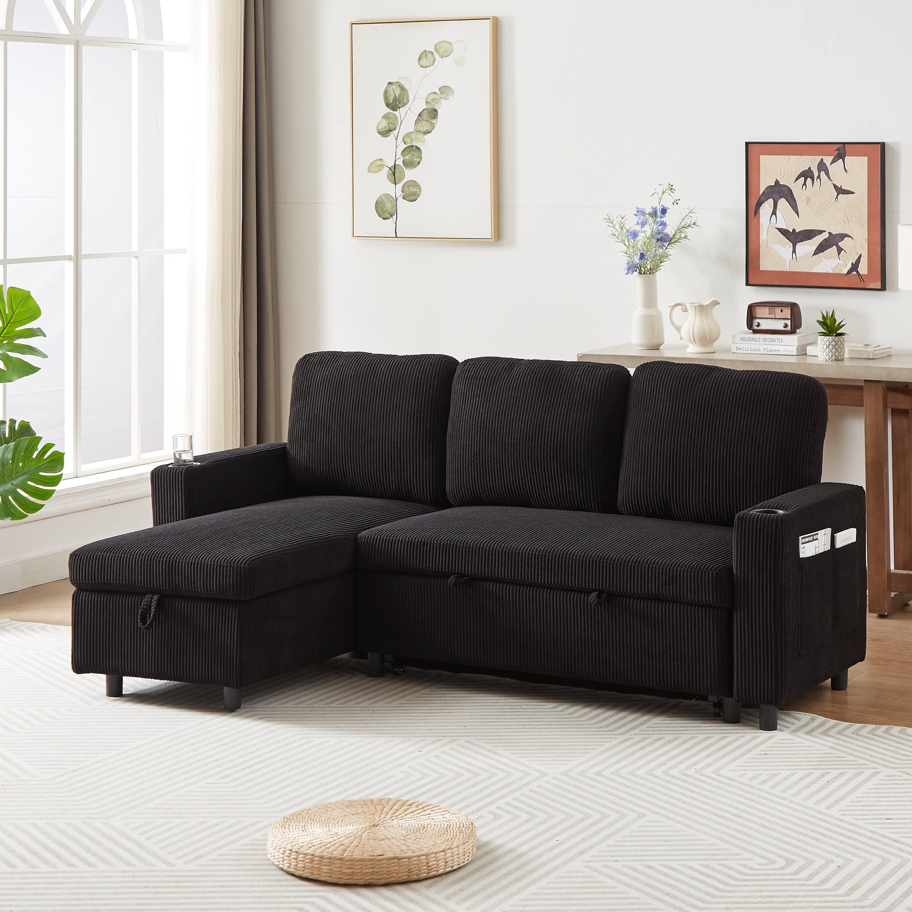 FX78.7" Comfortable Corduroy L-Shaped Combo Sofa Bed, Living Room ...