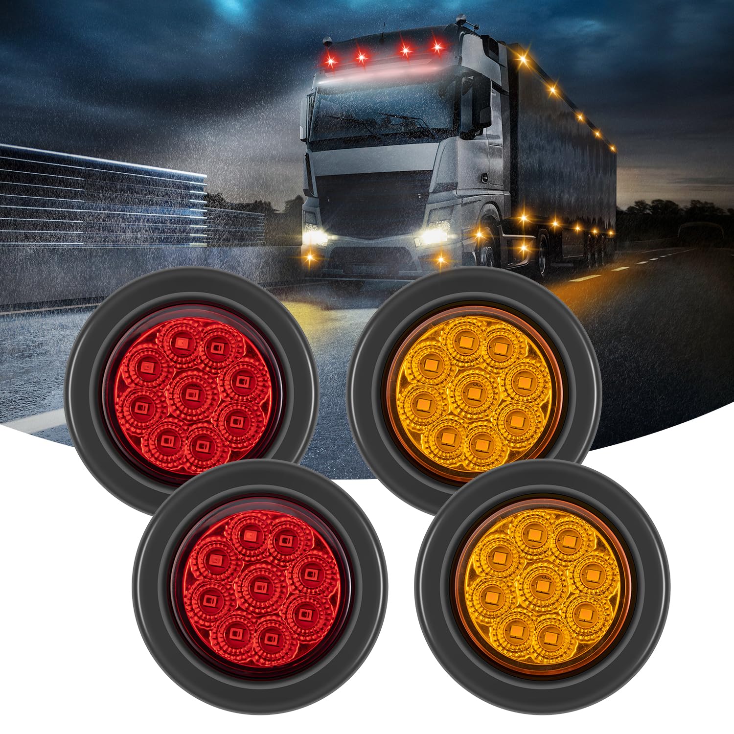 FXC 4Pack 2 Inch RRF12 Round Truck Trailer LED Side Marker Clearance ...