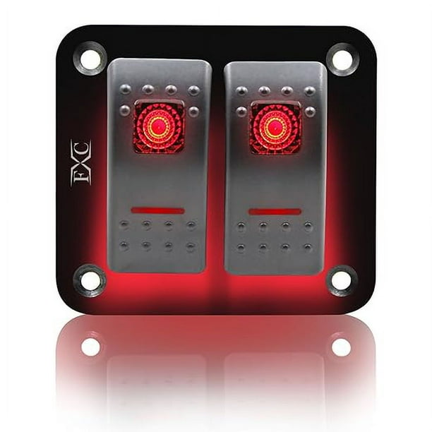 FXC Rocker Switch Aluminum Panel 2 Gang Toggle Switches Dash 5 Pin ON ...