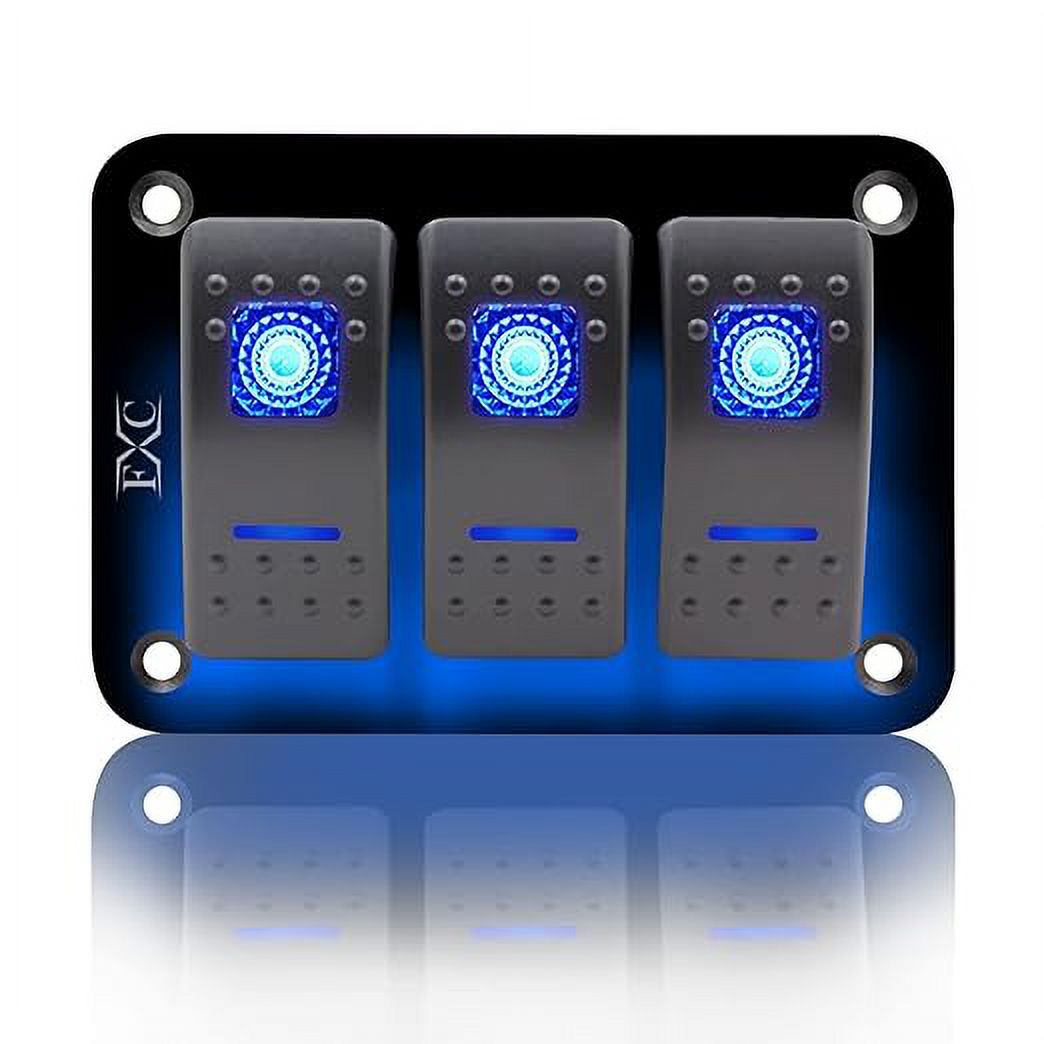 FXC Rocker Switch Aluminum Panel 3 Gang Toggle Switches Dash 5 Pin ON ...