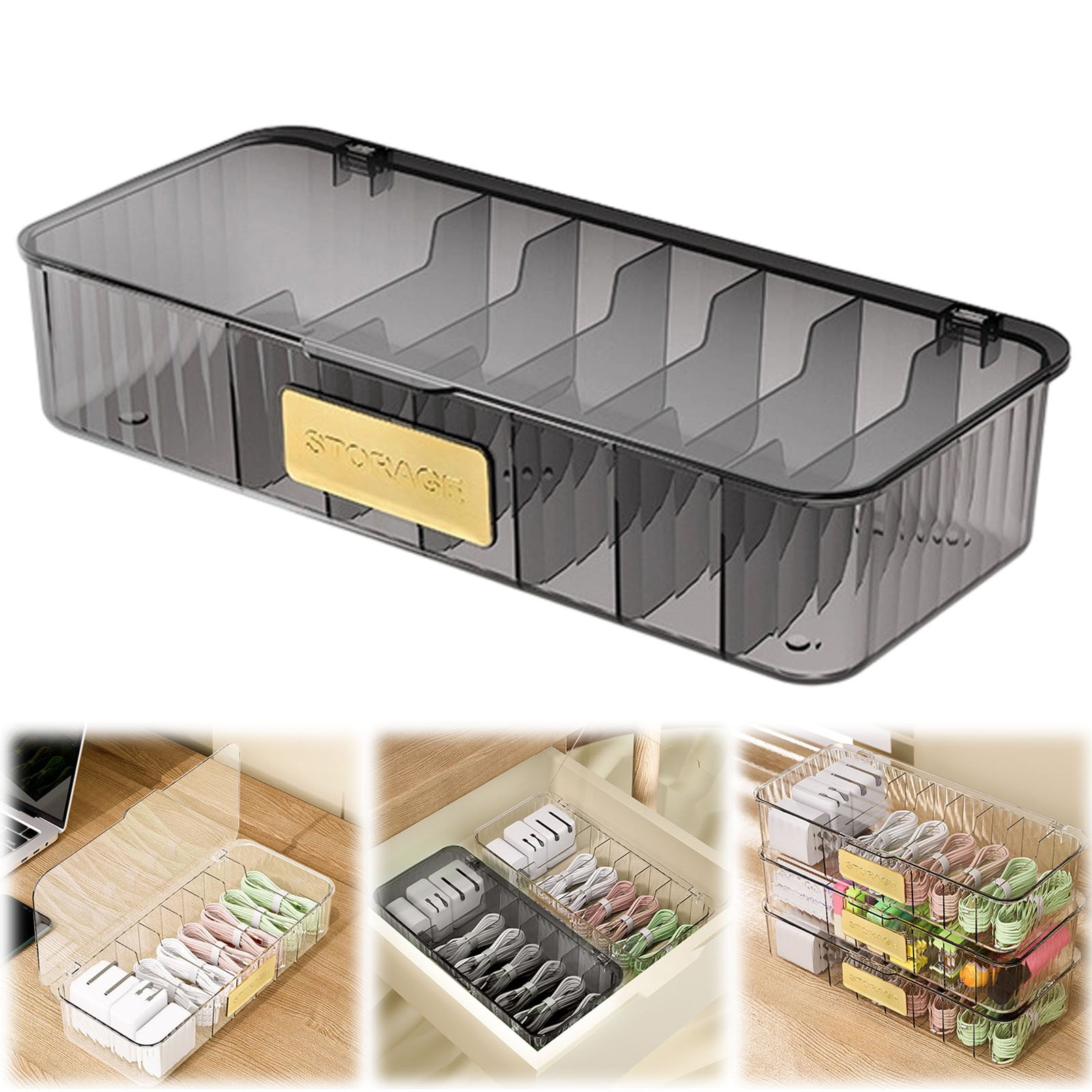 FXMLRLK 1 Pc Cable Organizer Box with Lid, Plastic Cord Storage Box ...