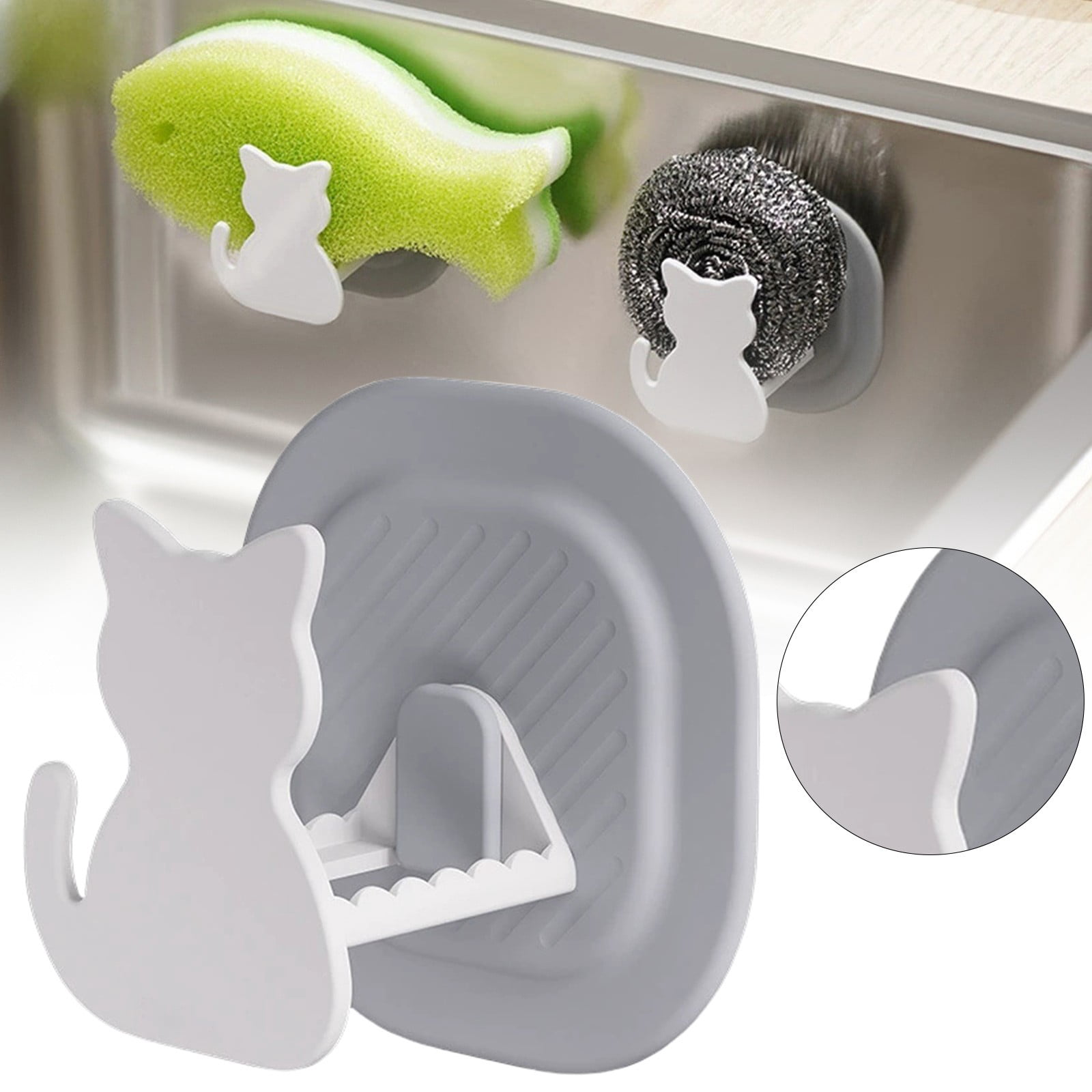 FXMLRLK Cat Sponge Storage Rack Without Punching Kitchen Wire ...