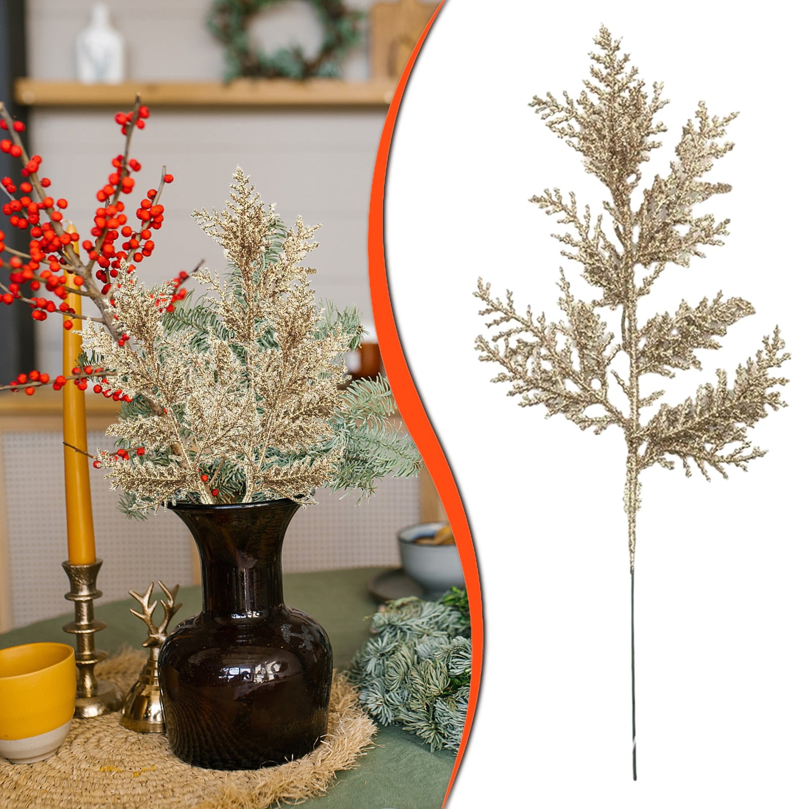 FXMLRLK Christmas Tree Picks Sprays, 11'' Glitter Artificial Branches ...