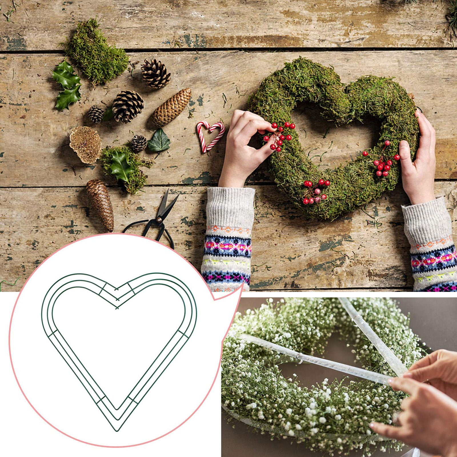FXMLRLK Pack of 1 Heart Shaped Wire Wreath Frame 12.6 Inches Dark Green ...