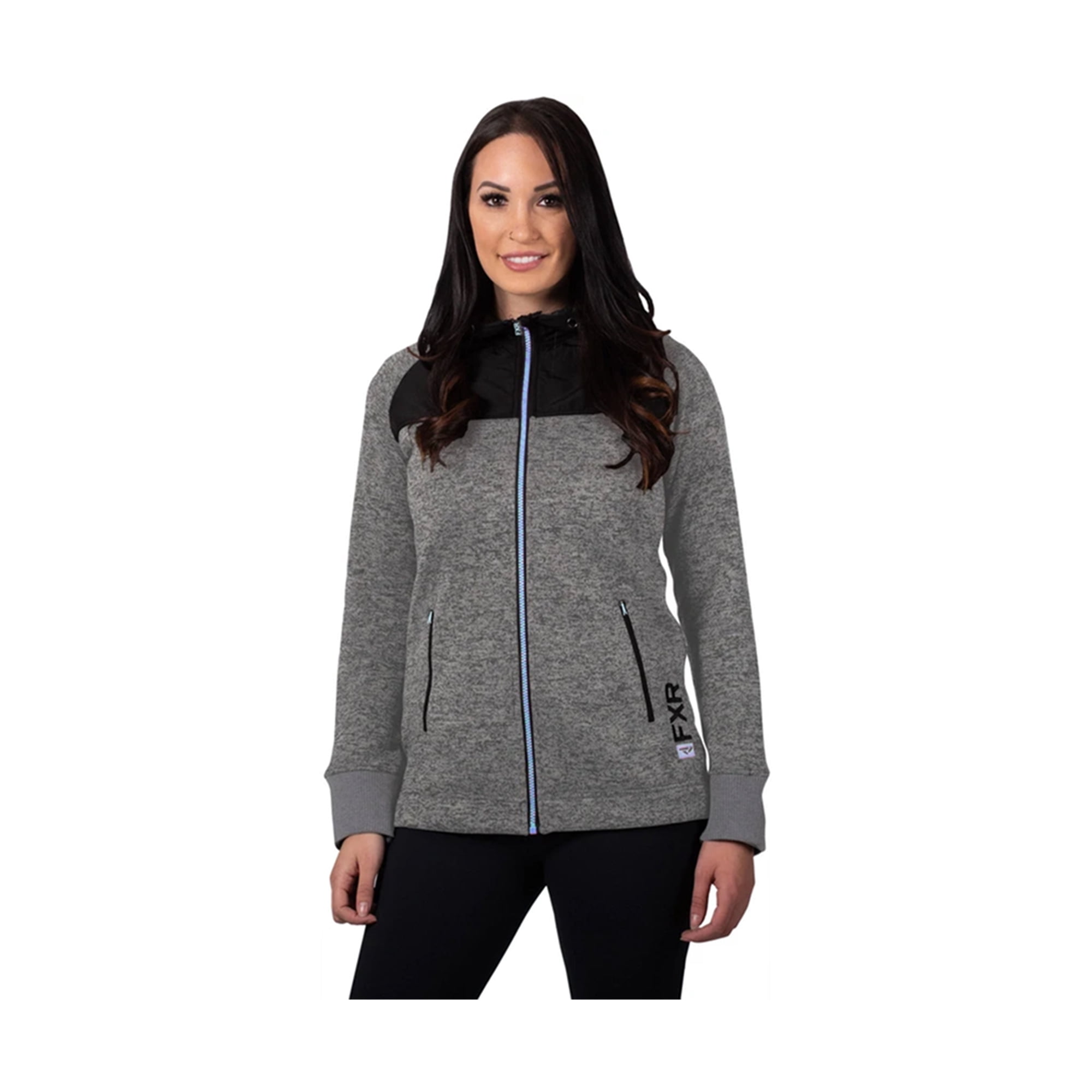 FXR Womens Fusion Sweater Hoodie White Heather/Sky Blue Grey 211203 ...