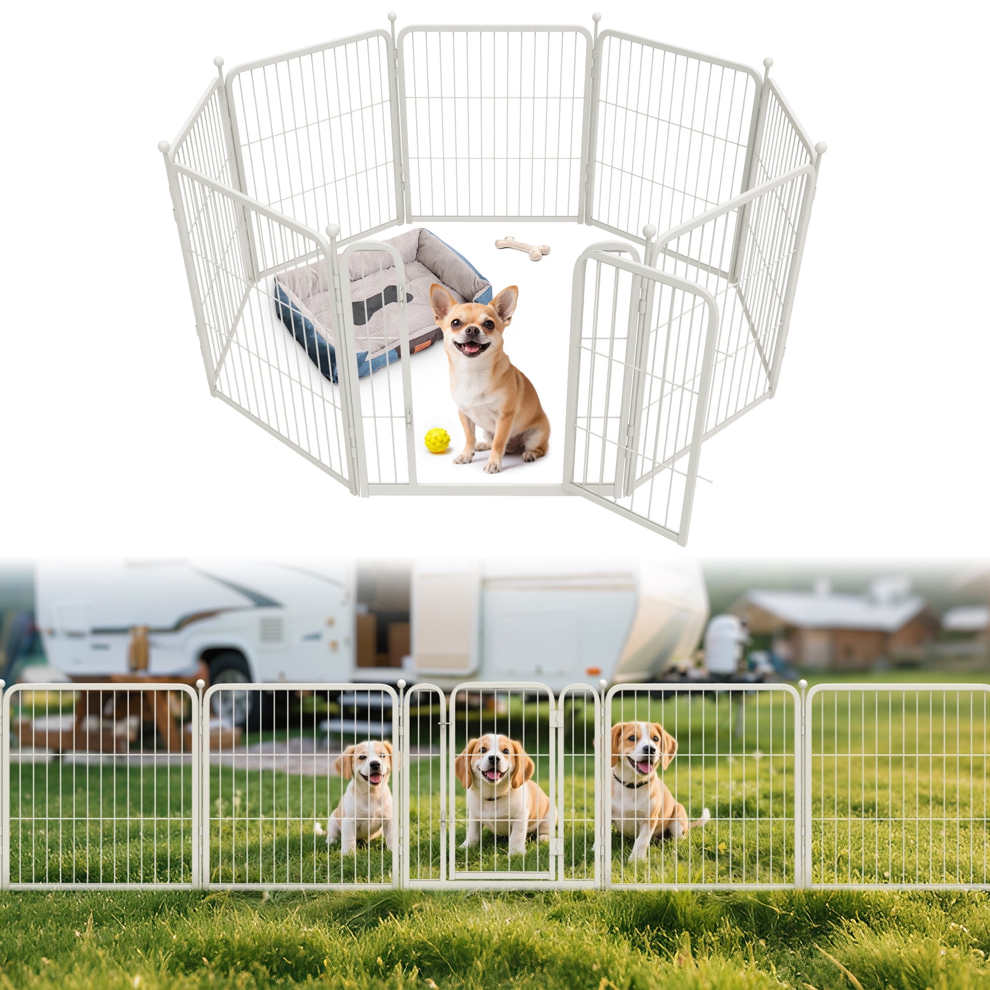 FXW Aster Dog Playpen Designed for Courtyard, RV Camping, 24" 8 Panels ...