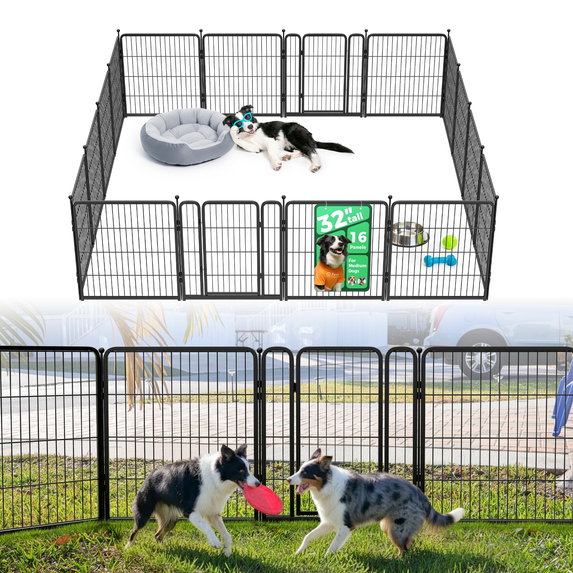 FXW Aster Dog Playpen Designed for Courtyard, RV Camping, 32" 16 Panels ...