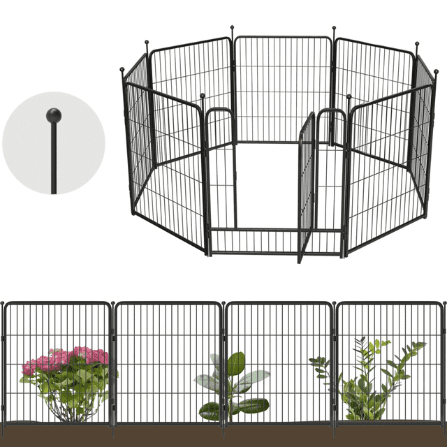 FXW Metal Garden Fence with Gate - 18ft x 32in High, Easy No-Dig ...