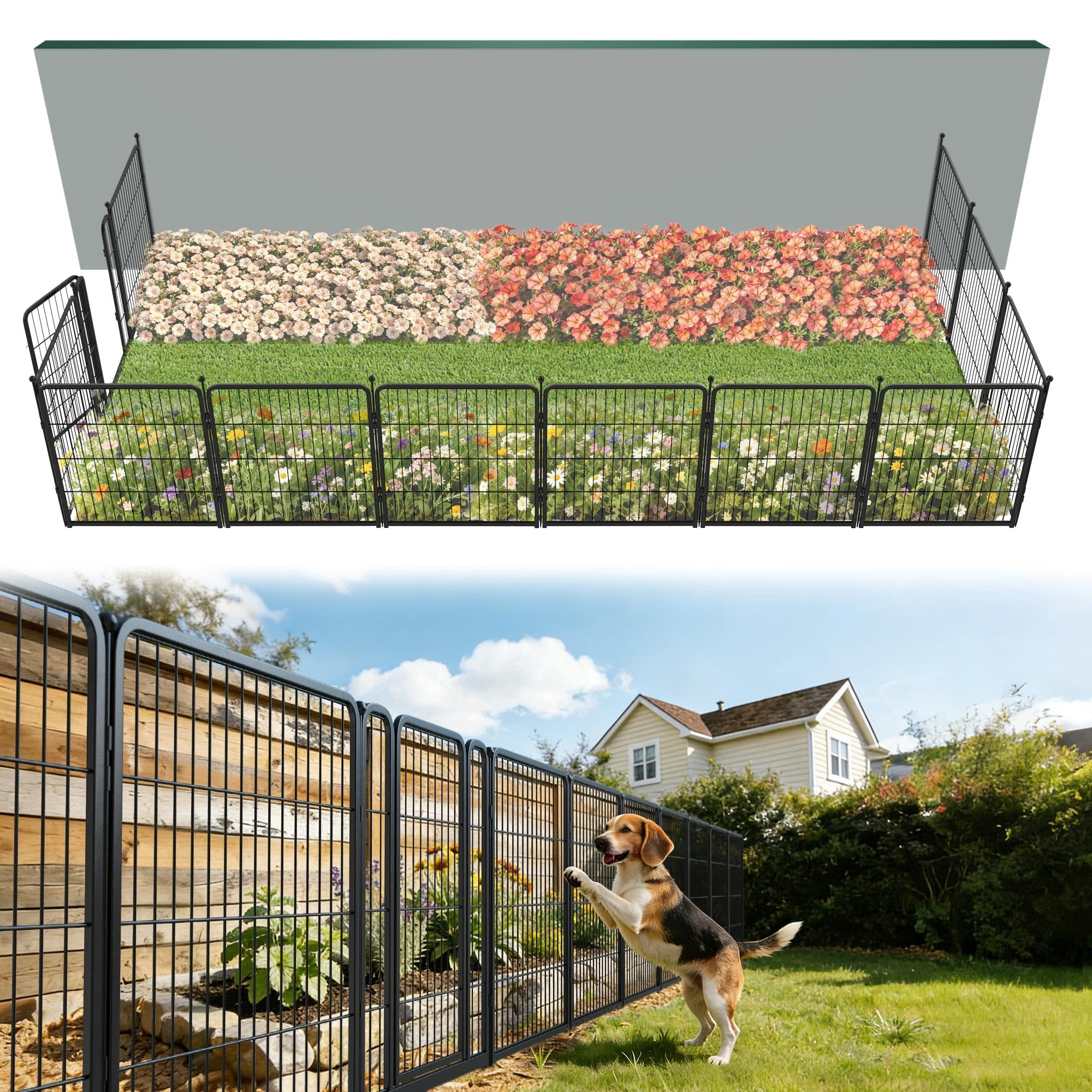 FXW Movable Metal Garden Fence Panels - 71ft x 32 inch High for Yard ...