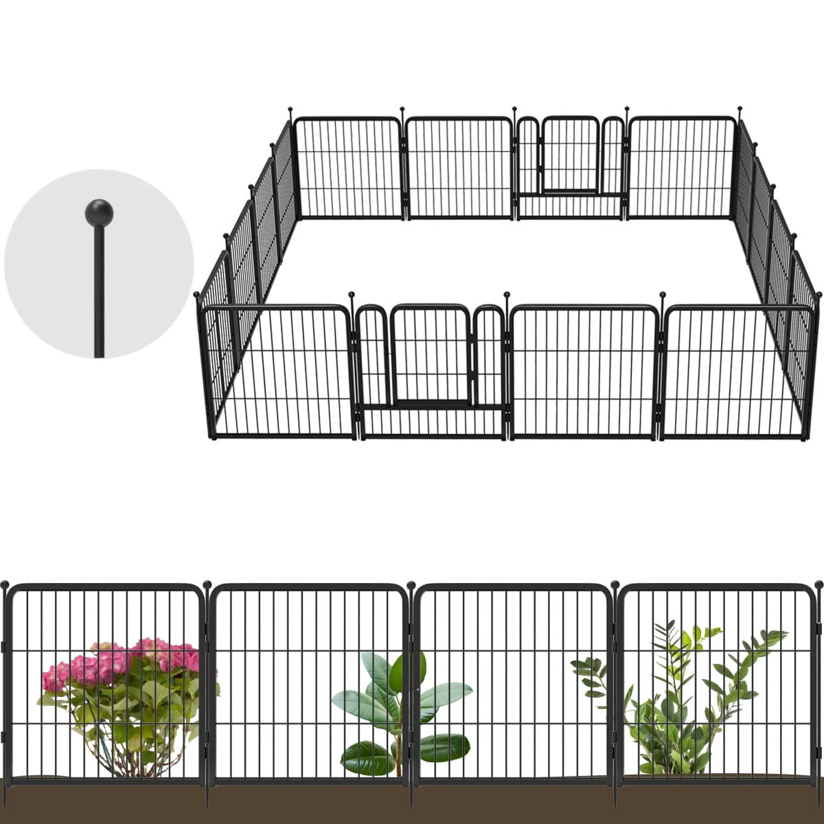 FXW Garden Fence 16 Panels 33ft (L)×24in (H) Animal Barrier Decorative ...