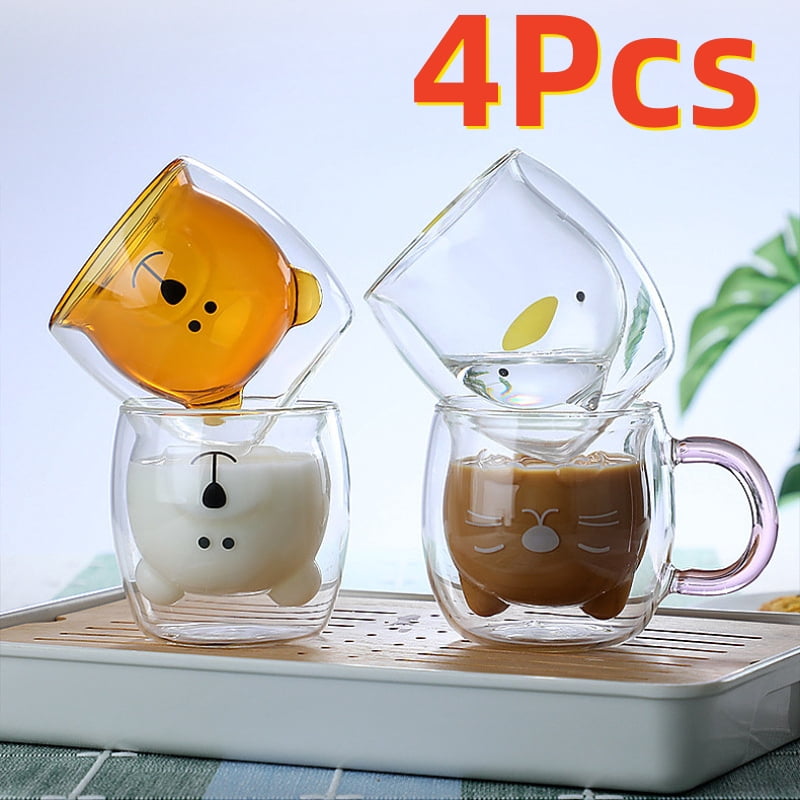 FXY 2025 Cute Bear Double Wall Glass Coffee Cup Transparent Cartoon ...